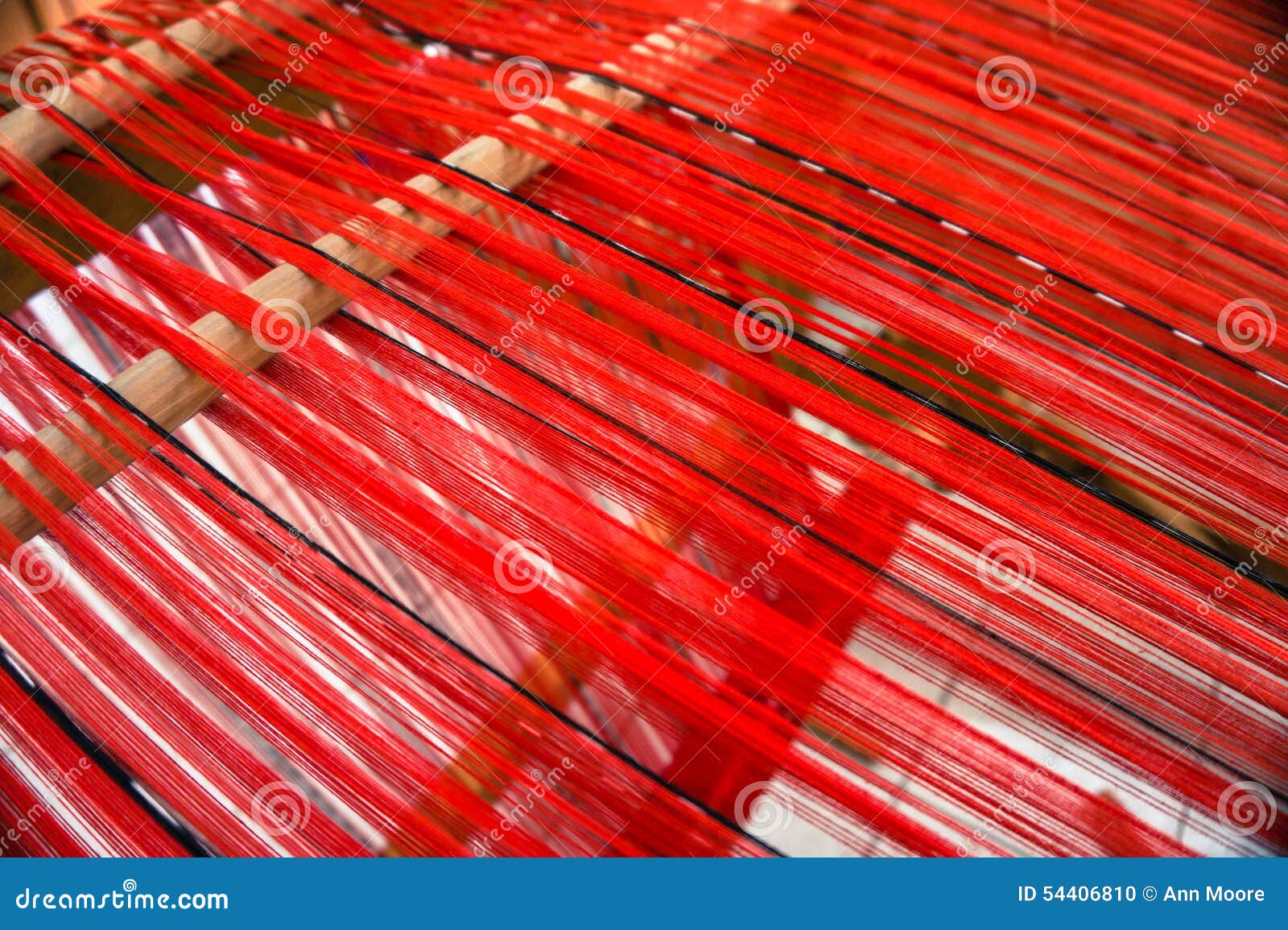 Loom Strung with Red Threads for Weaving Stock Photo - Image of black ...