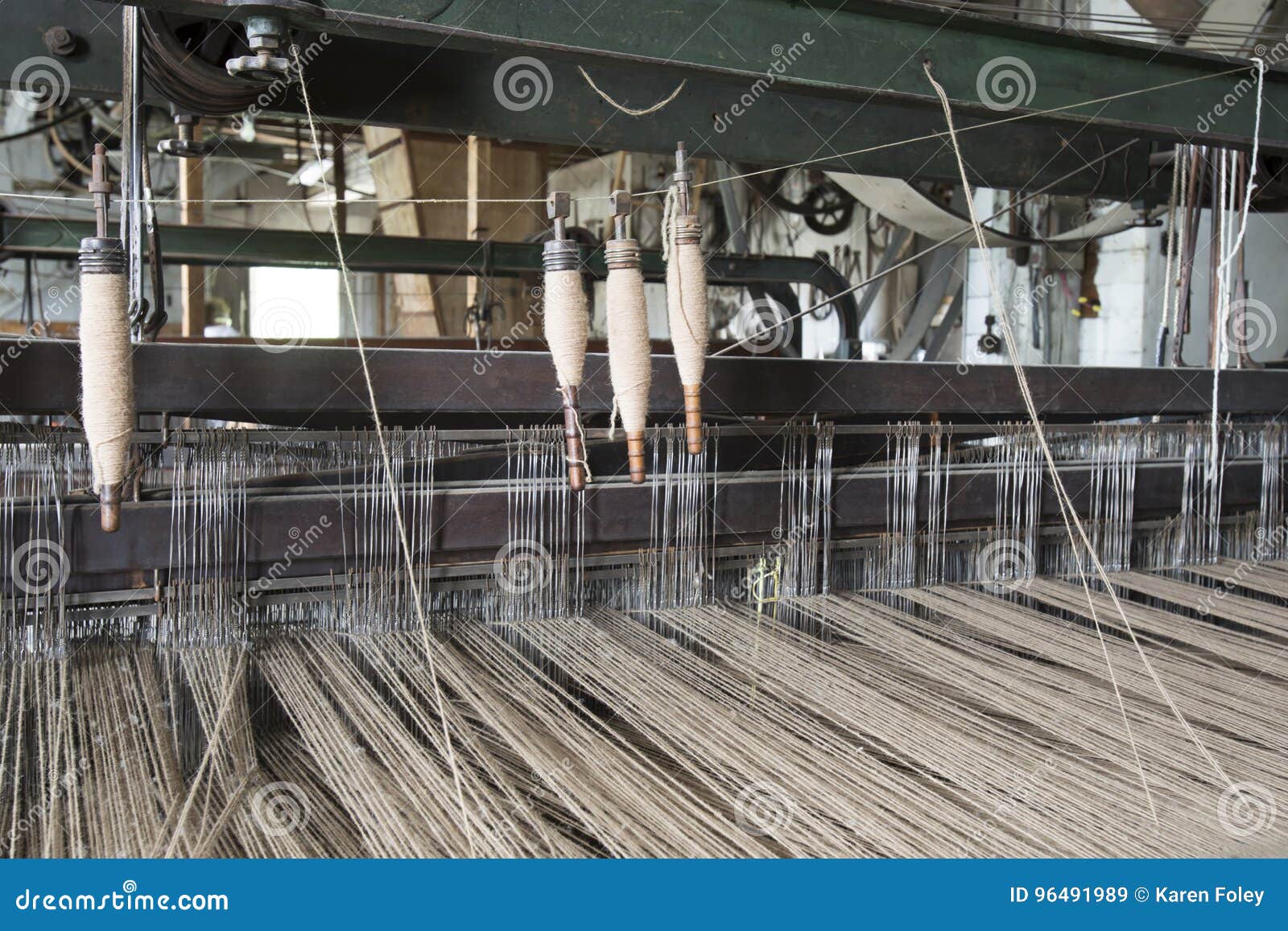 Loom in vintage wool mill stock image. Image of frame - 96491989