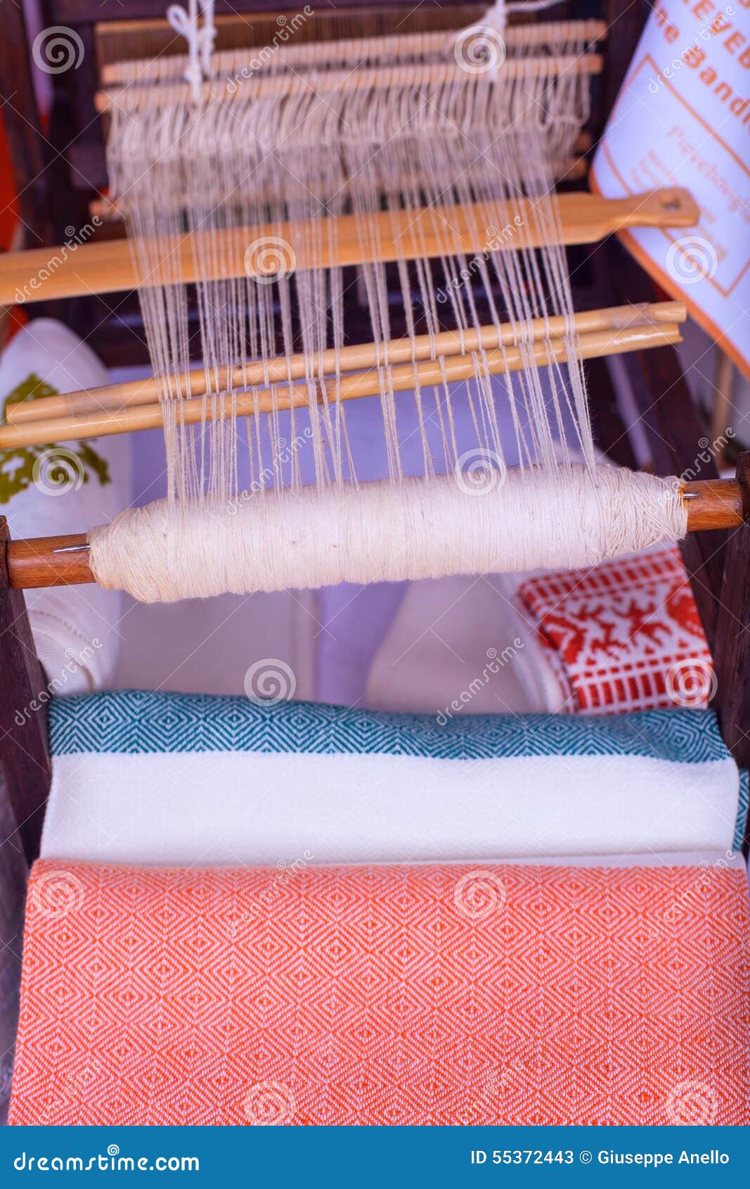 Loom white thread homemade stock image. Image of weaving - 55372443