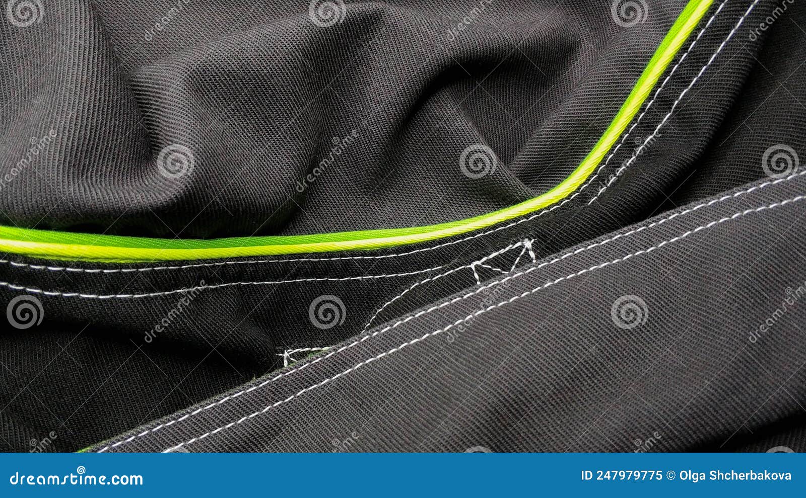 Loop on Black and Green Work Clothes. Workwear Close-up Seam, Screed ...