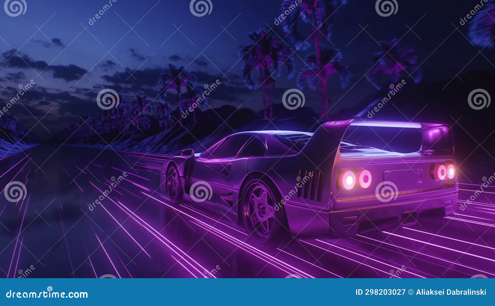 Loop Car and Background Neon Retro Wave 80s Style Stock Video - Video ...