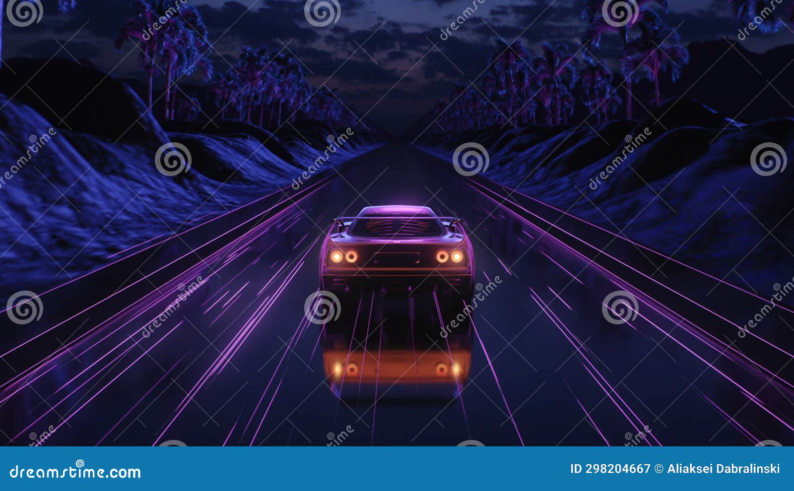 Loop Car and Background Neon Retro Wave 80s Style Stock Video - Video ...