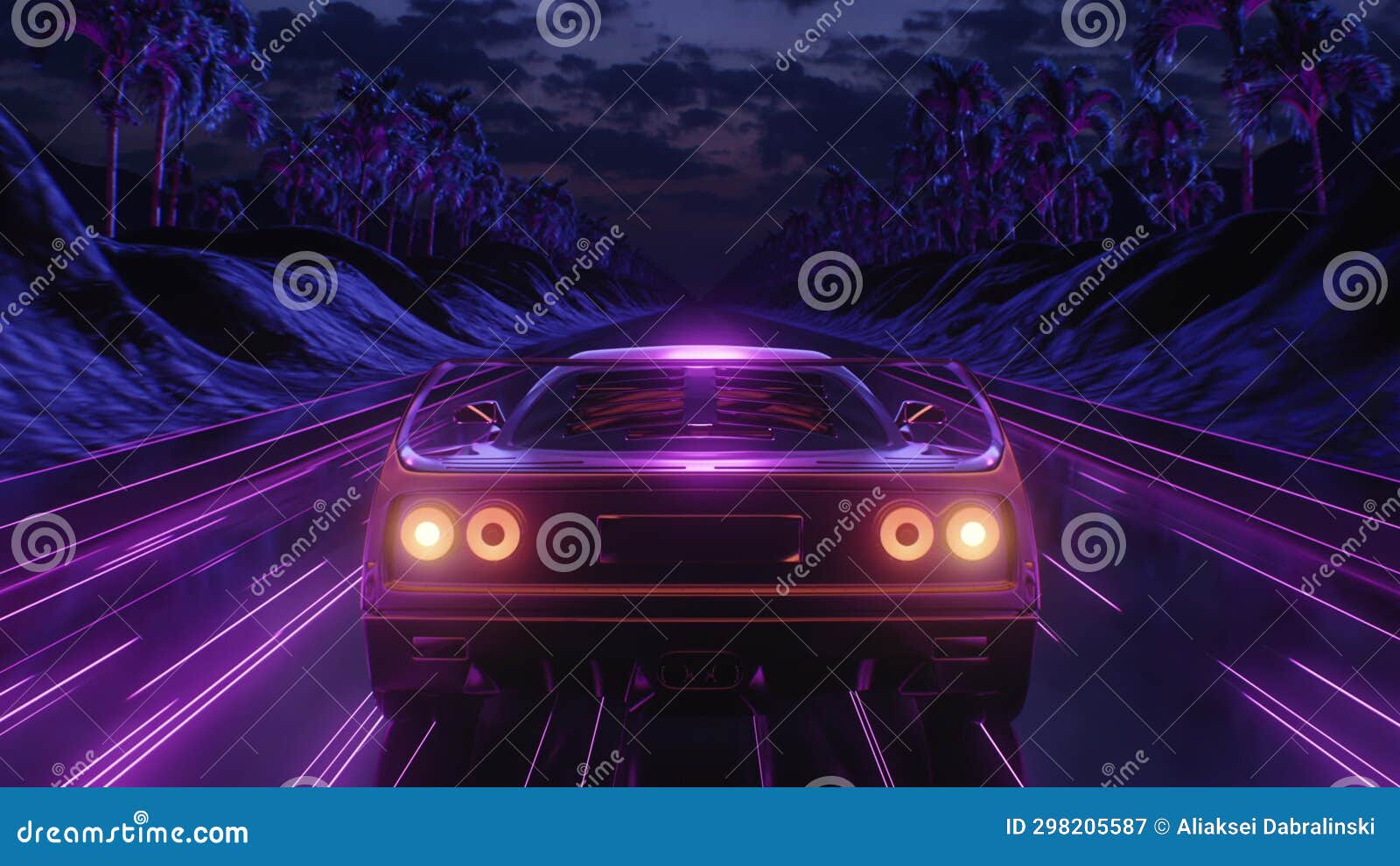 Loop Car and Background Neon Retro Wave 80s Style Stock Video - Video ...