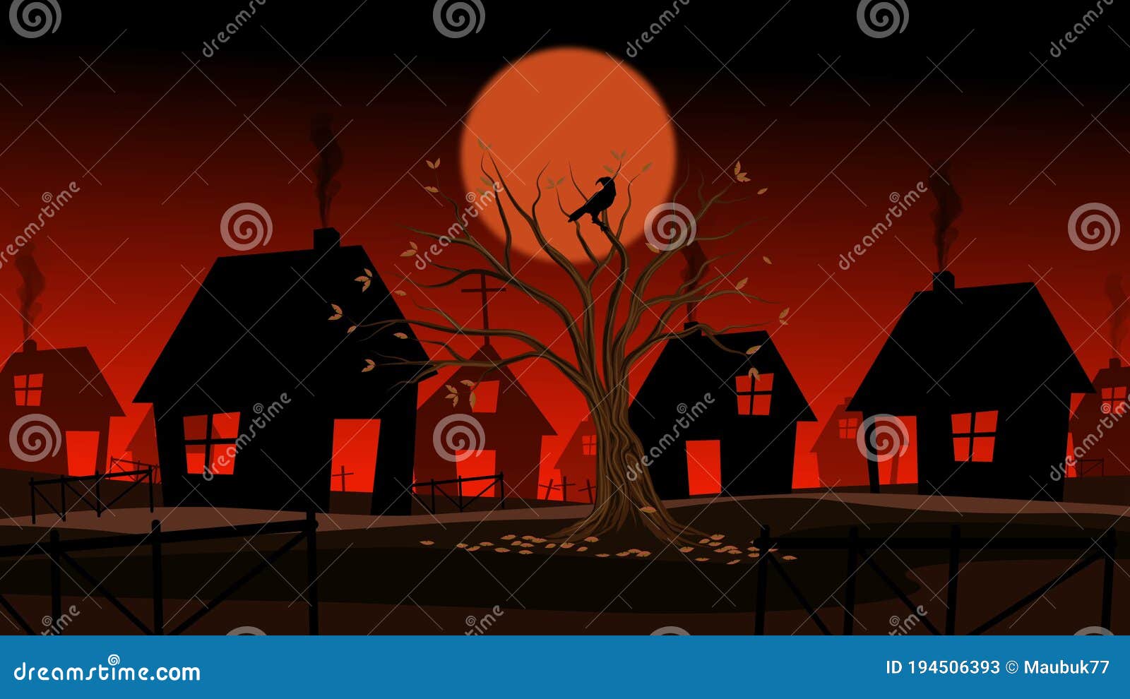 Dark landscape cartoon stock video. Video of smoke, loop - 194506393