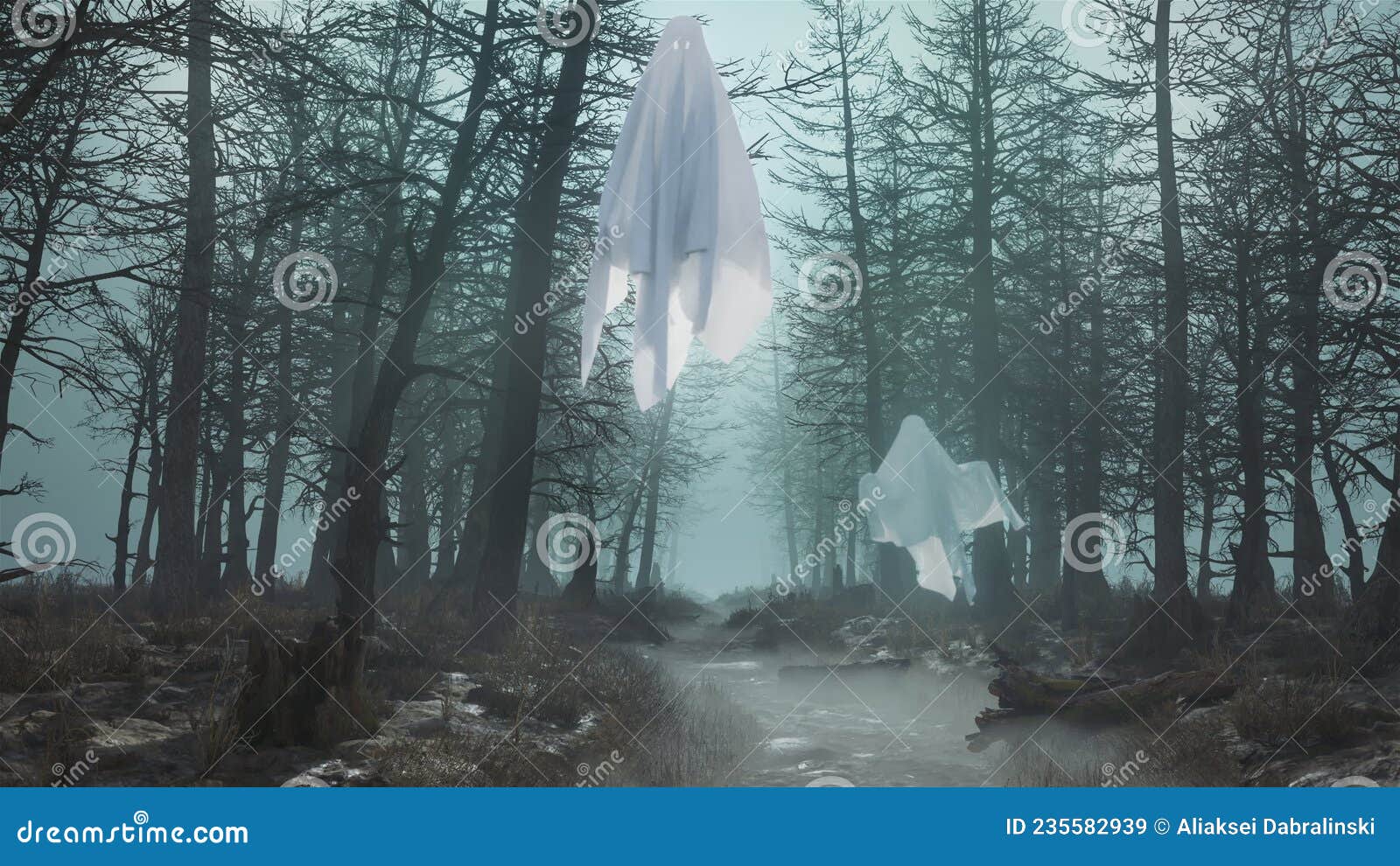 Loop Daytime Scary Forest with Flying Ghosts Stock Video - Video of ...