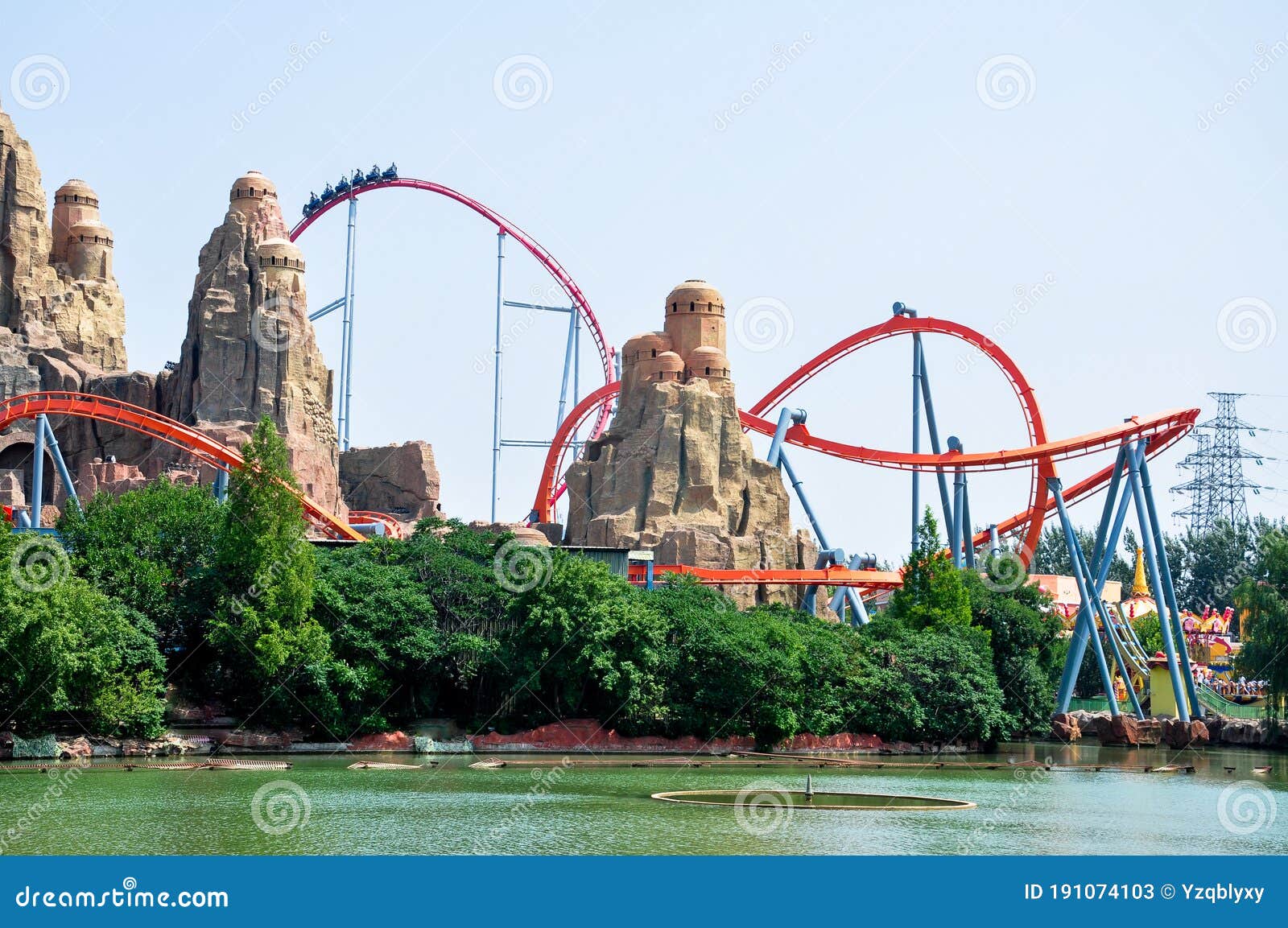 Loop Roller Coaster Railway in Amusement Park Stock Image - Image of ...