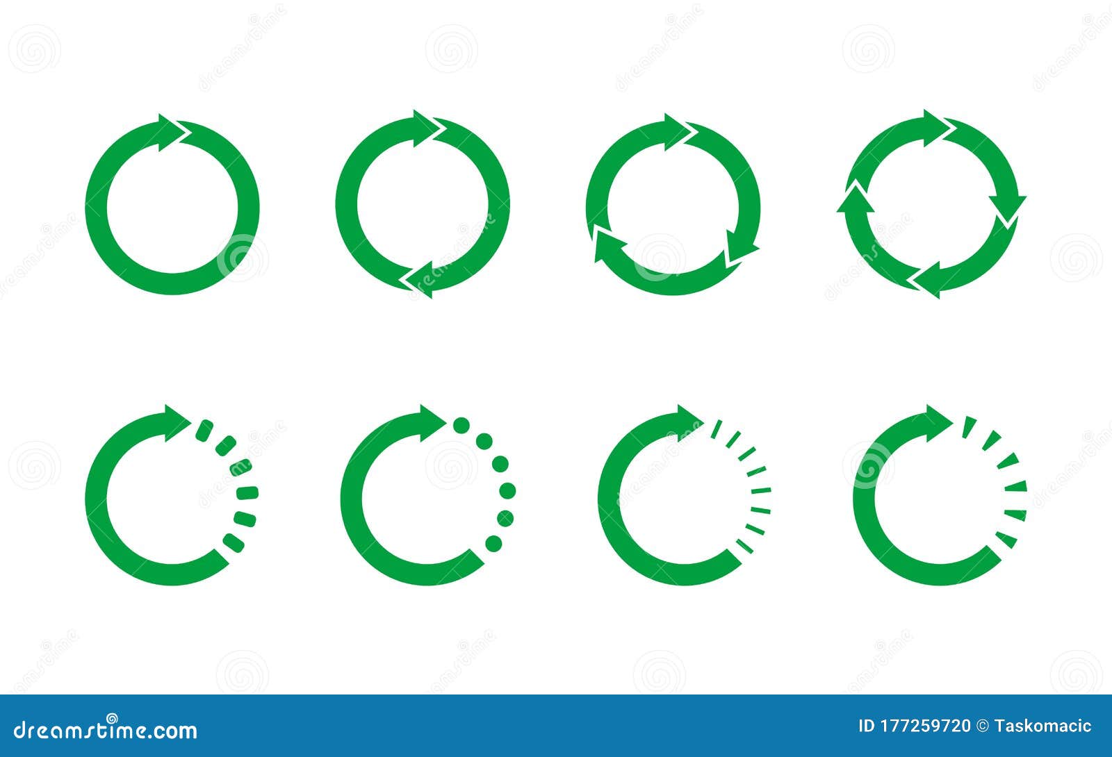 Set of 8 Green Circle Arrows on White Background. Recycle Symbol, Life ...