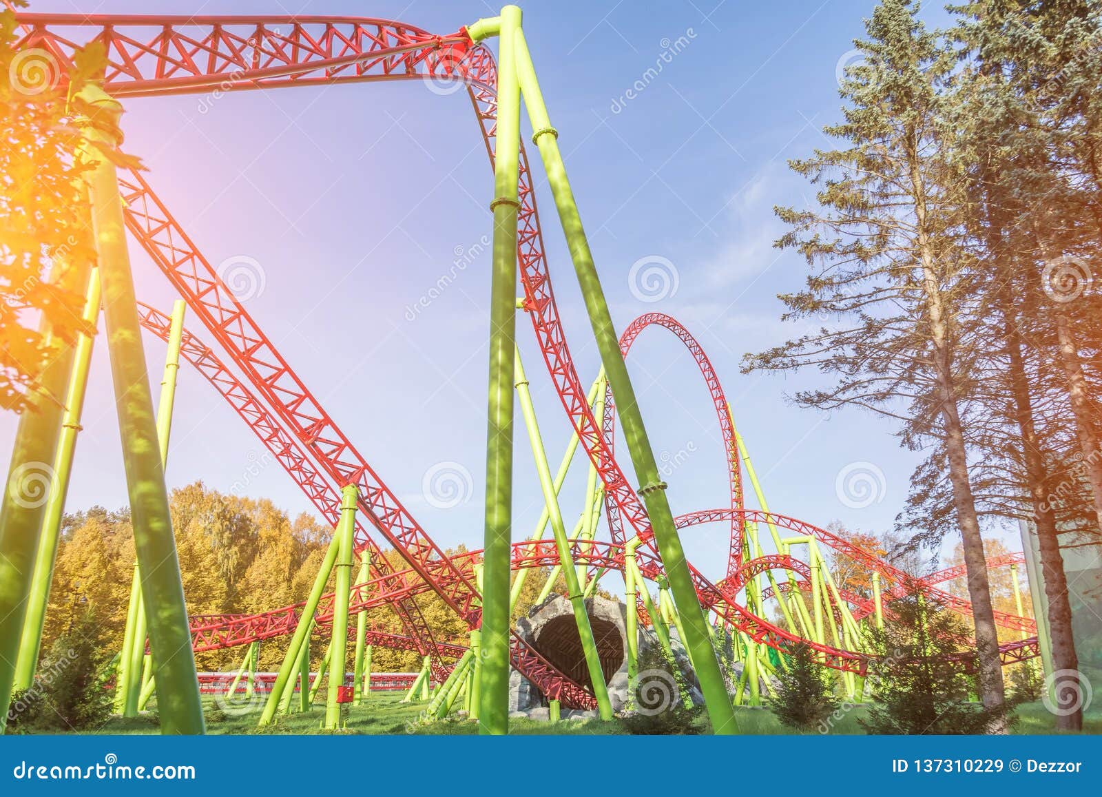 Loop and Turn on a Roller Coaster in an Amusement Park Stock Image ...