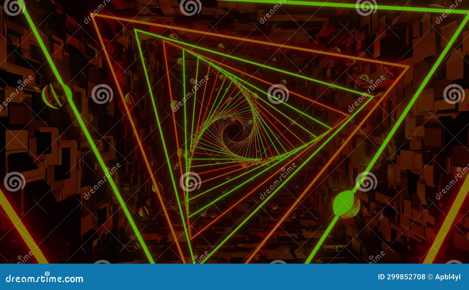 Looped 3d Animation, VFX Multicolored Triangle Tunnel with Polygonal ...