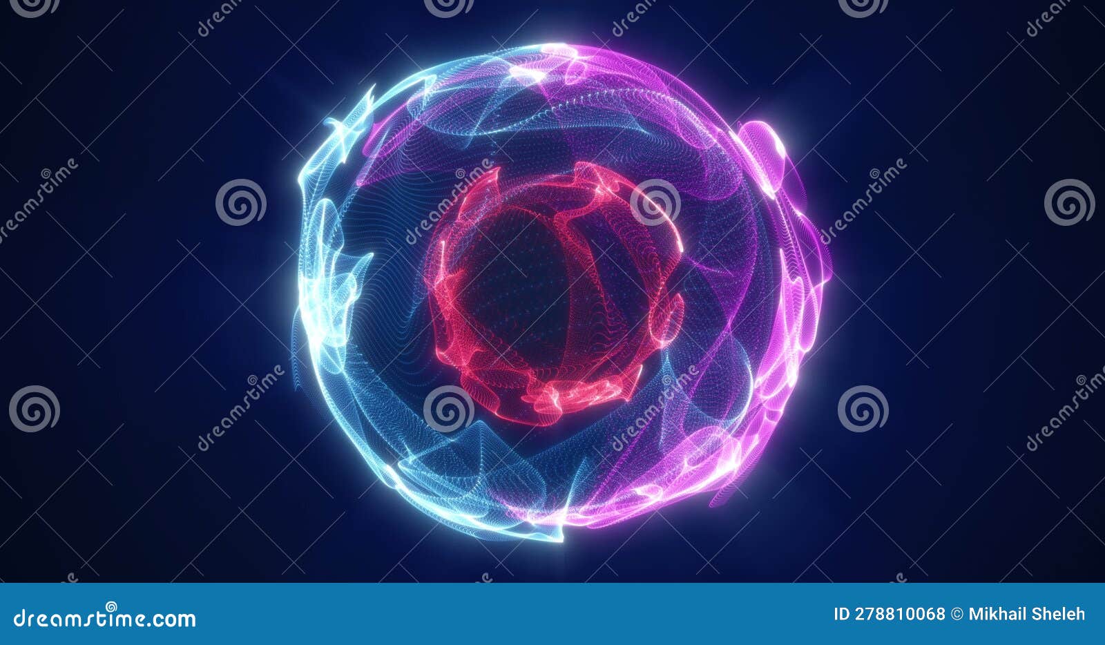An Abstract Red Sphere of Streams of Particles Inside a Two-color ...