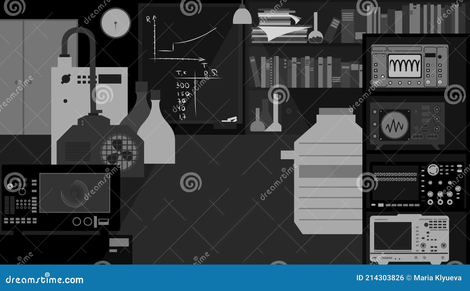 Looping Animation Physics Laboratory with Instruments. Grey Colour ...
