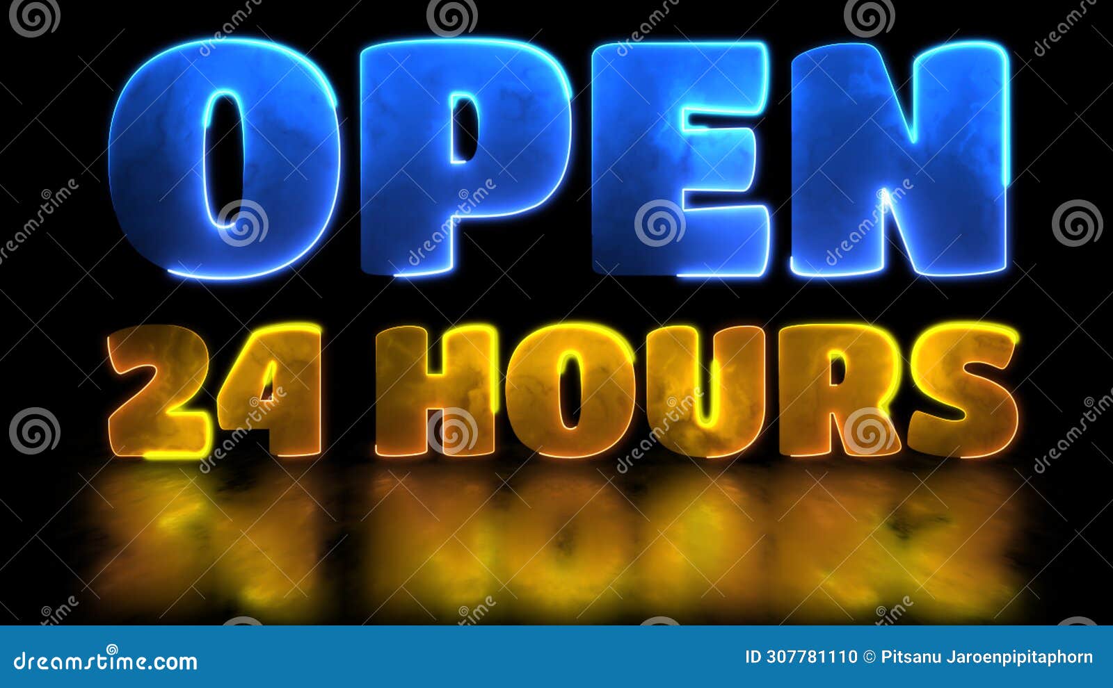 Looping Neon Glow Effect Open 24 Hours Icons, Black Background Stock ...