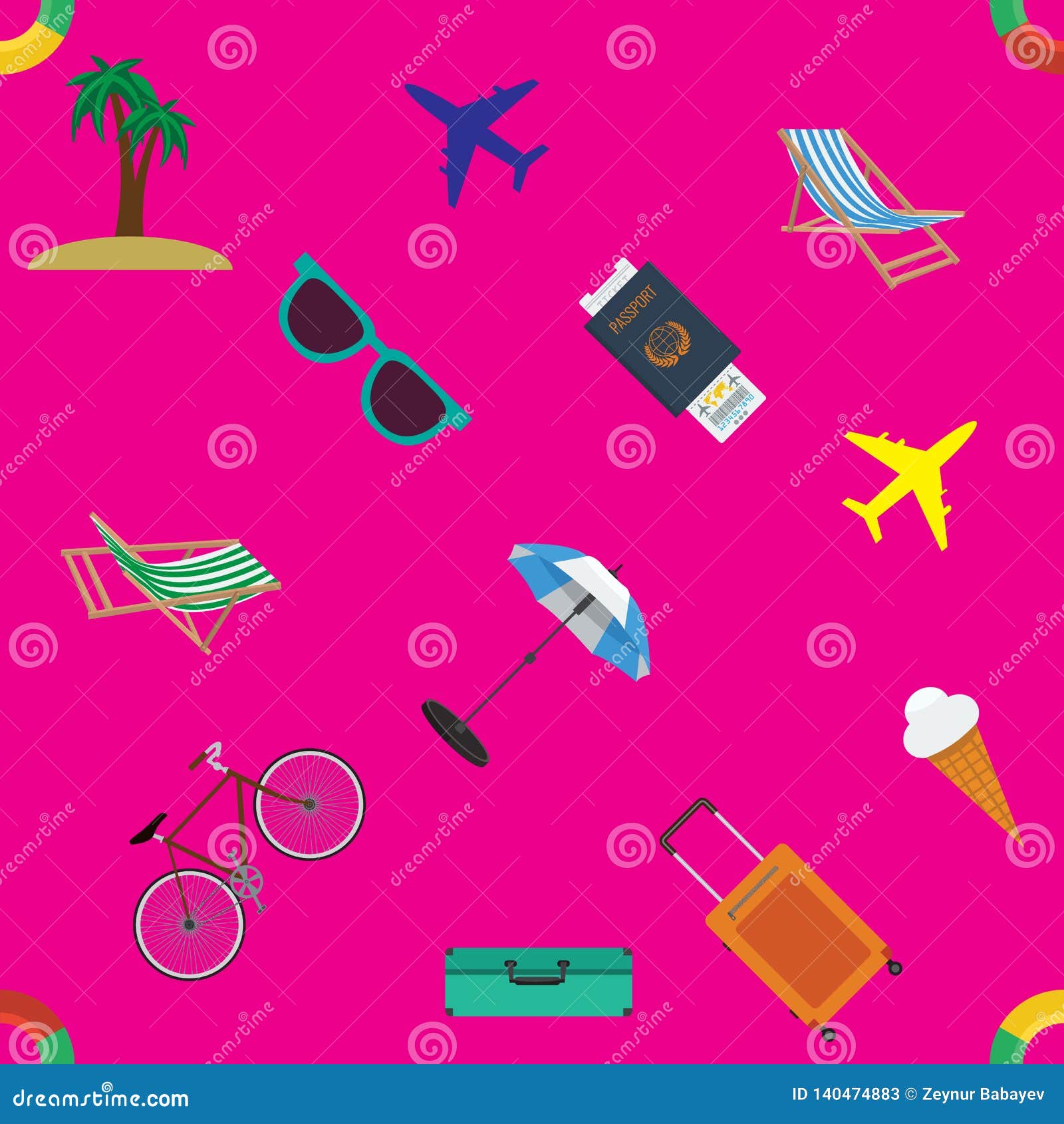 Looping Travel Seamless Background. Wallpaper Background Pattern. Flat ...