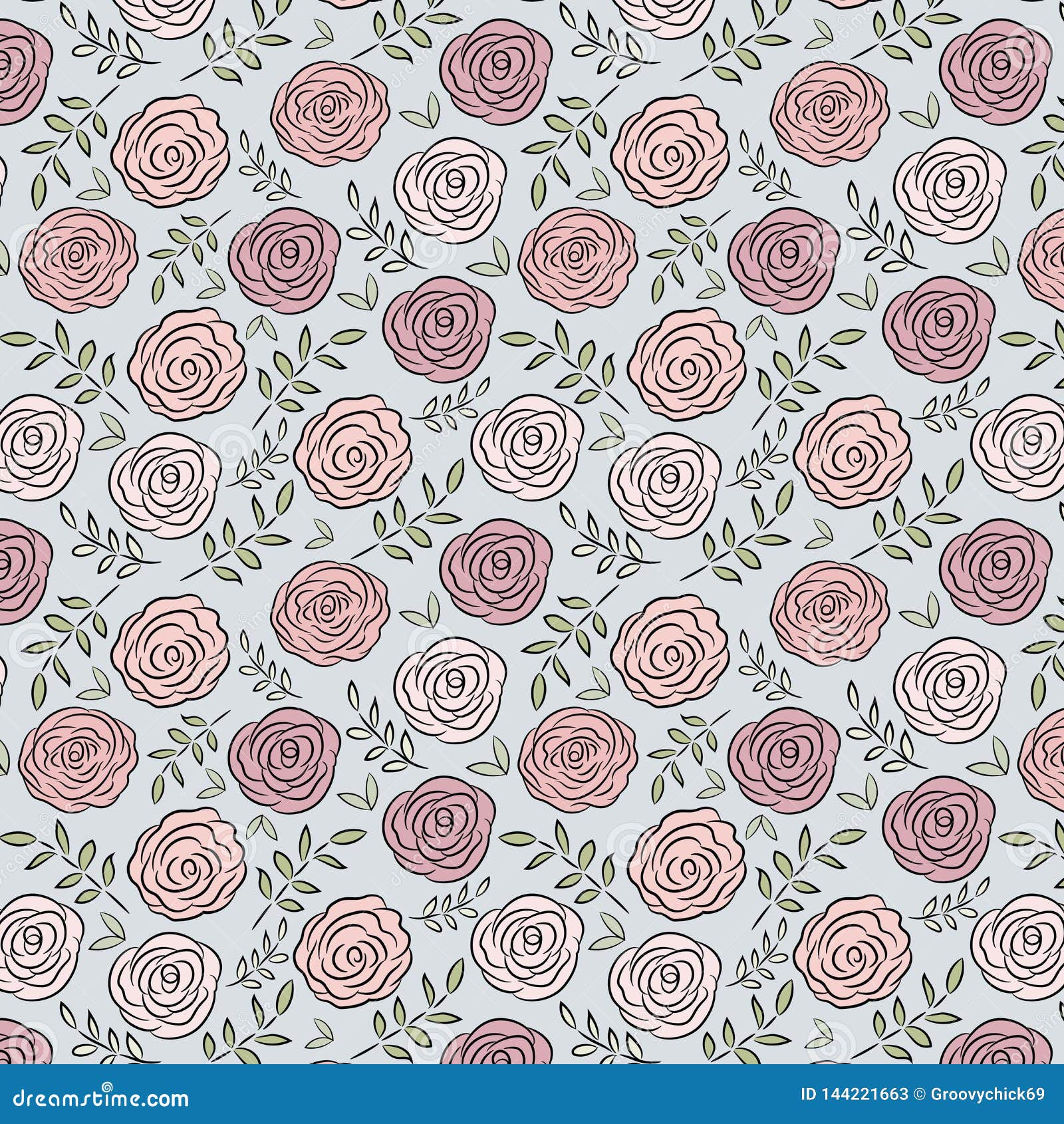 Beautiful Rose and Leaf Repeating Pattern. Stock Vector - Illustration ...