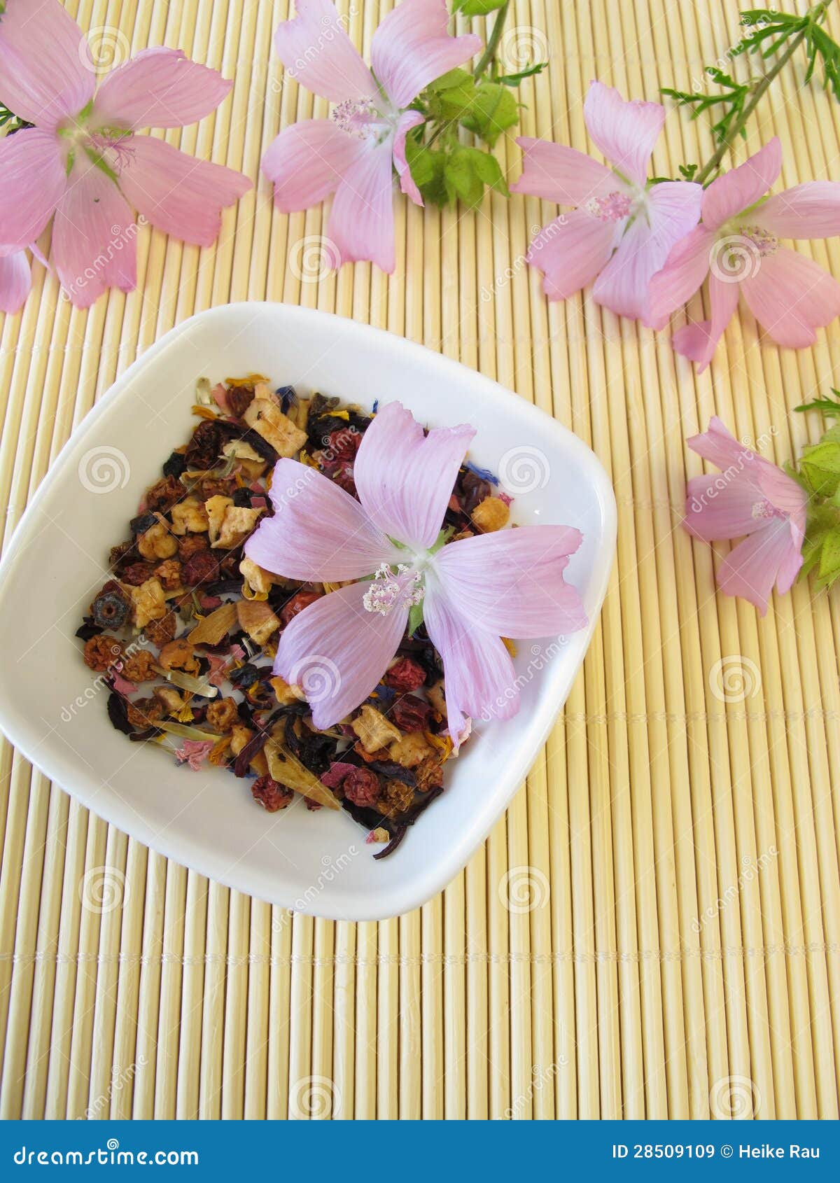 Loose Fruit Tea with Mallow Flowers Stock Image - Image of fruit, mauve ...