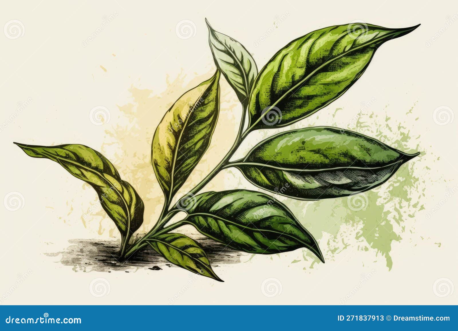 Loose green tea leaves stock illustration. Illustration of green ...