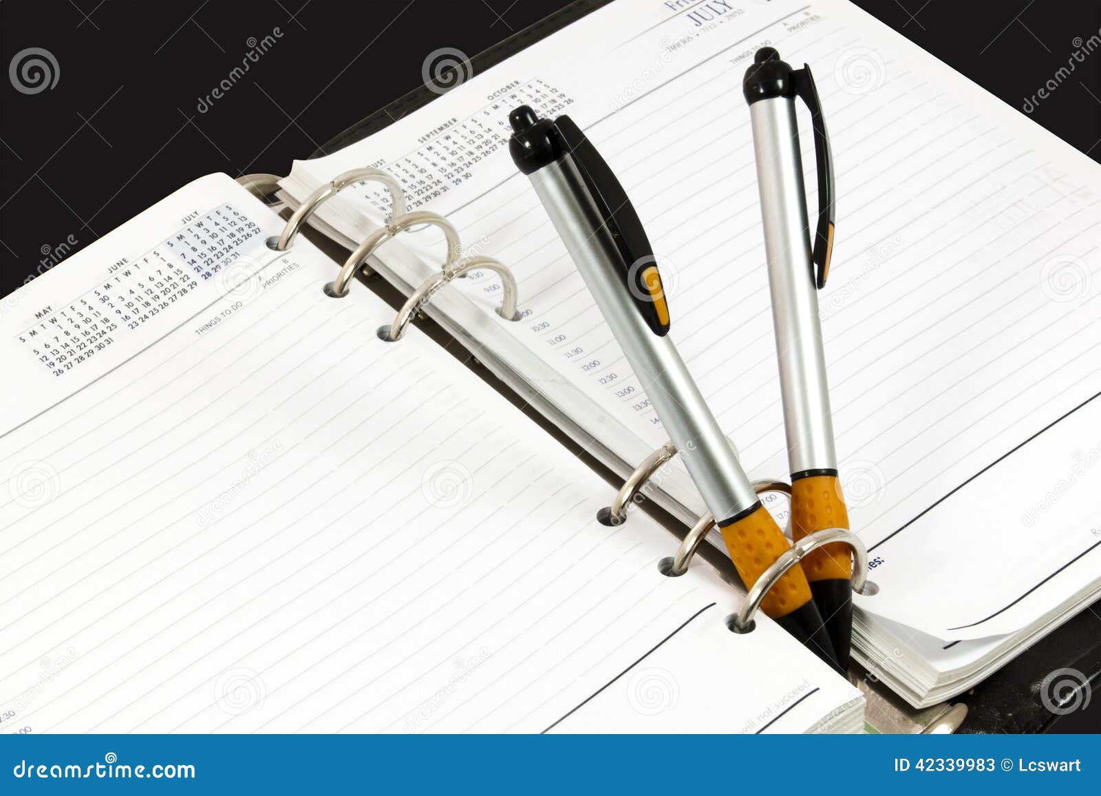 Loose Page Diary in Ring Binder with Two Ballpoint Stock Image - Image ...