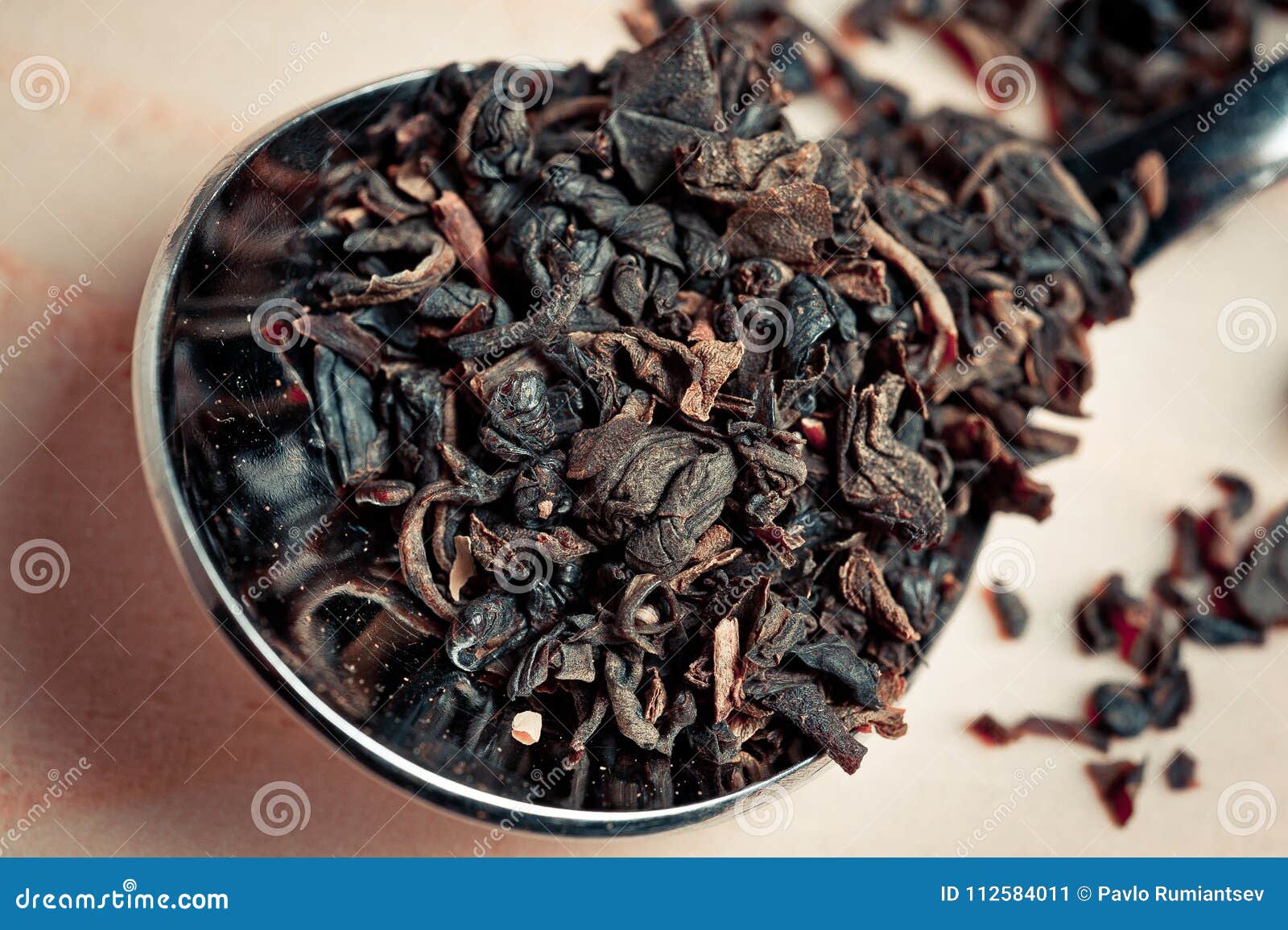 Loose Tea in a Metal Spoon on a Wooden Surface Stock Image - Image of ...