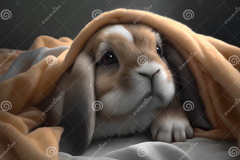 Lop-eared Rabbit Under a Blanket. 3d Illustration Stock Illustration ...