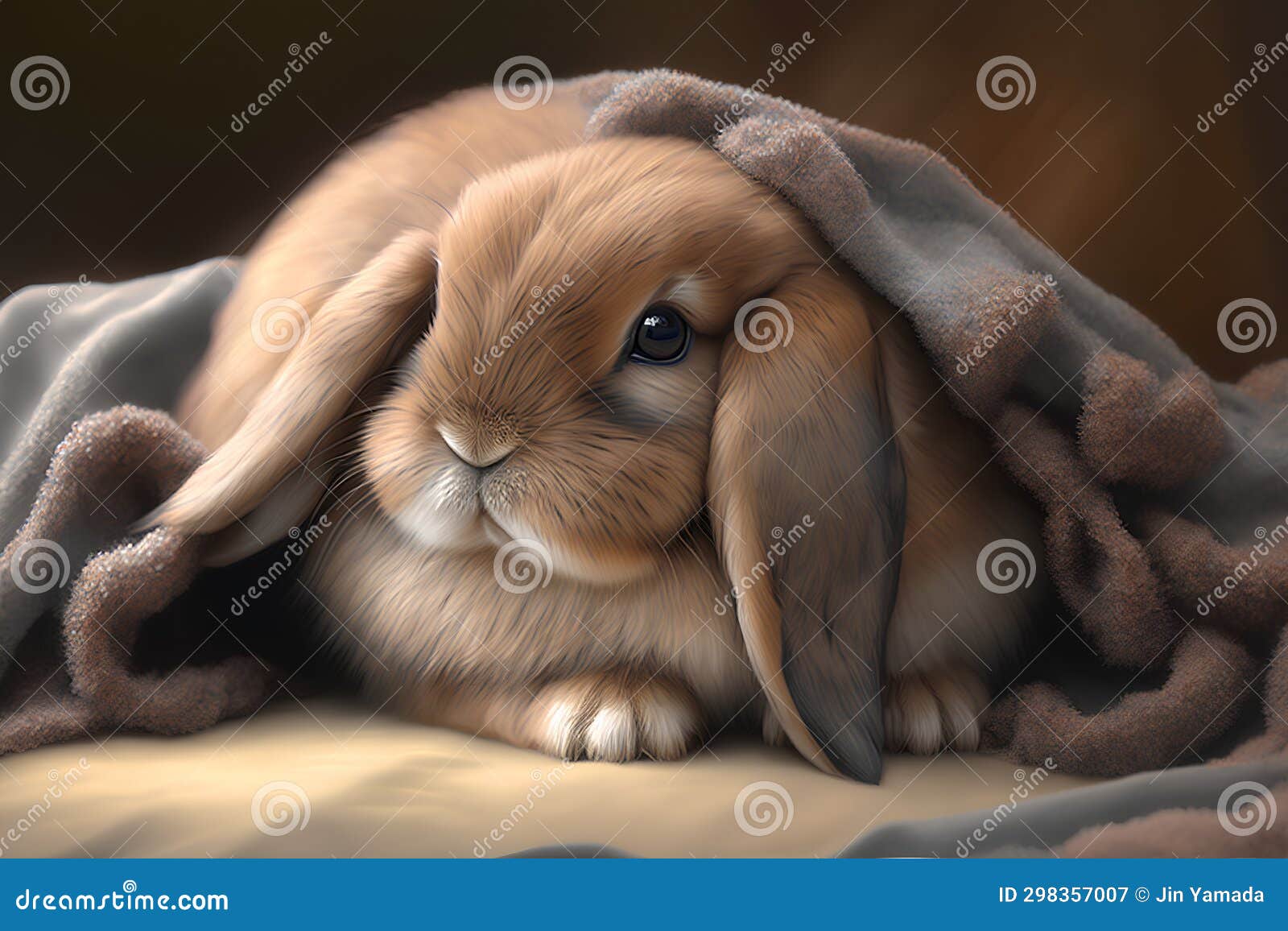 Lop-eared Rabbit Under a Blanket. 3D Illustration Stock Illustration ...