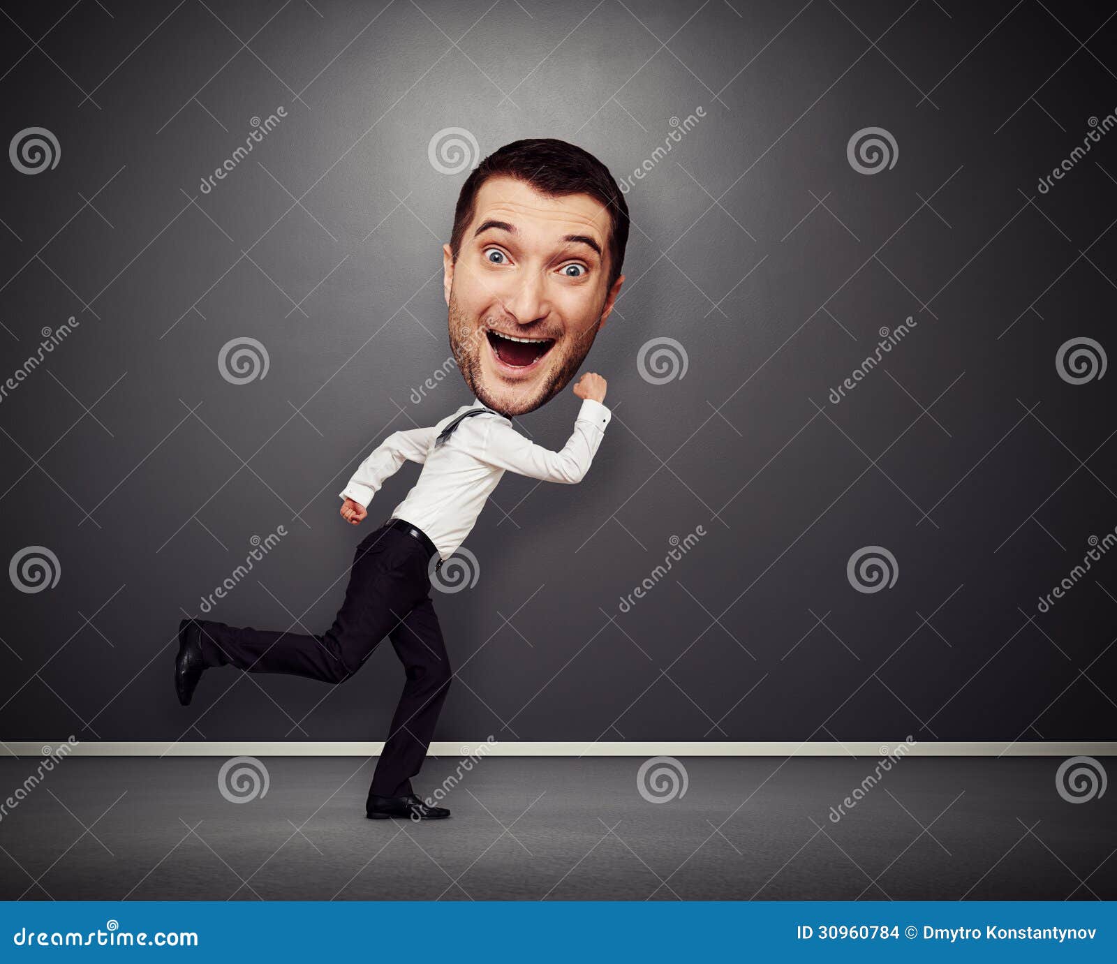 Lopende Mens Met Groot Hoofd Stock Foto - Image of beeldverhaal ...