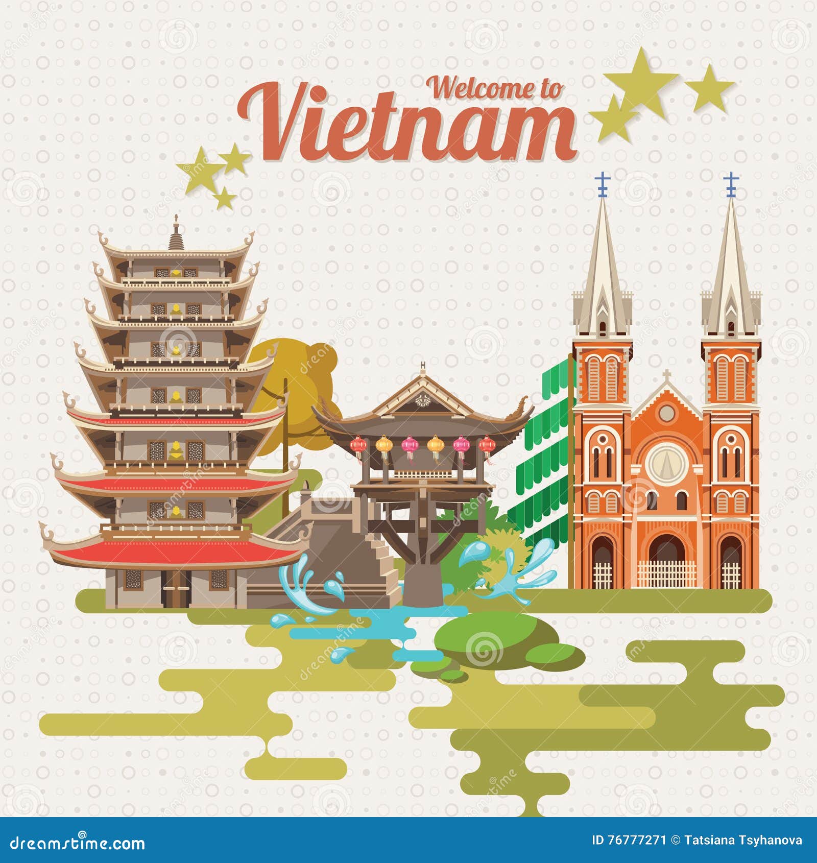 Lopp Till Det Vietnam Kortet Med Vietnamesiska Pagoder Vektor ...