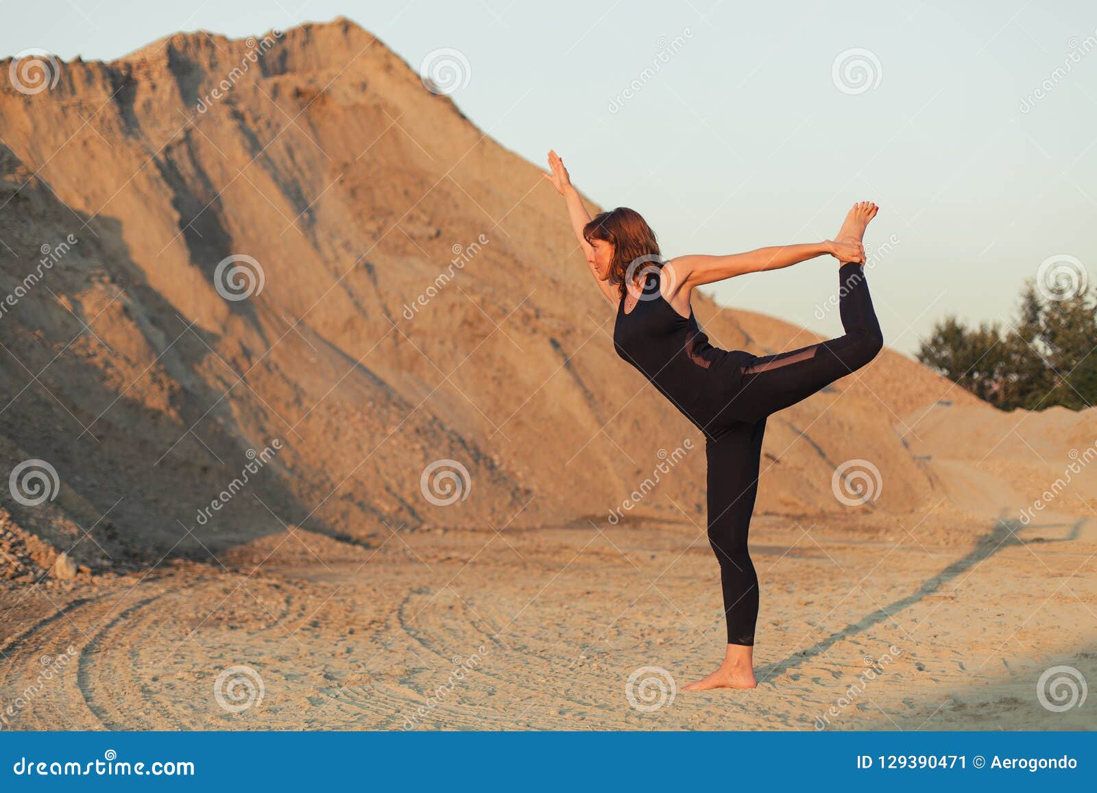 Fly-dance Yoga Poses In A Hammock With Mountains View. Harmony With ...