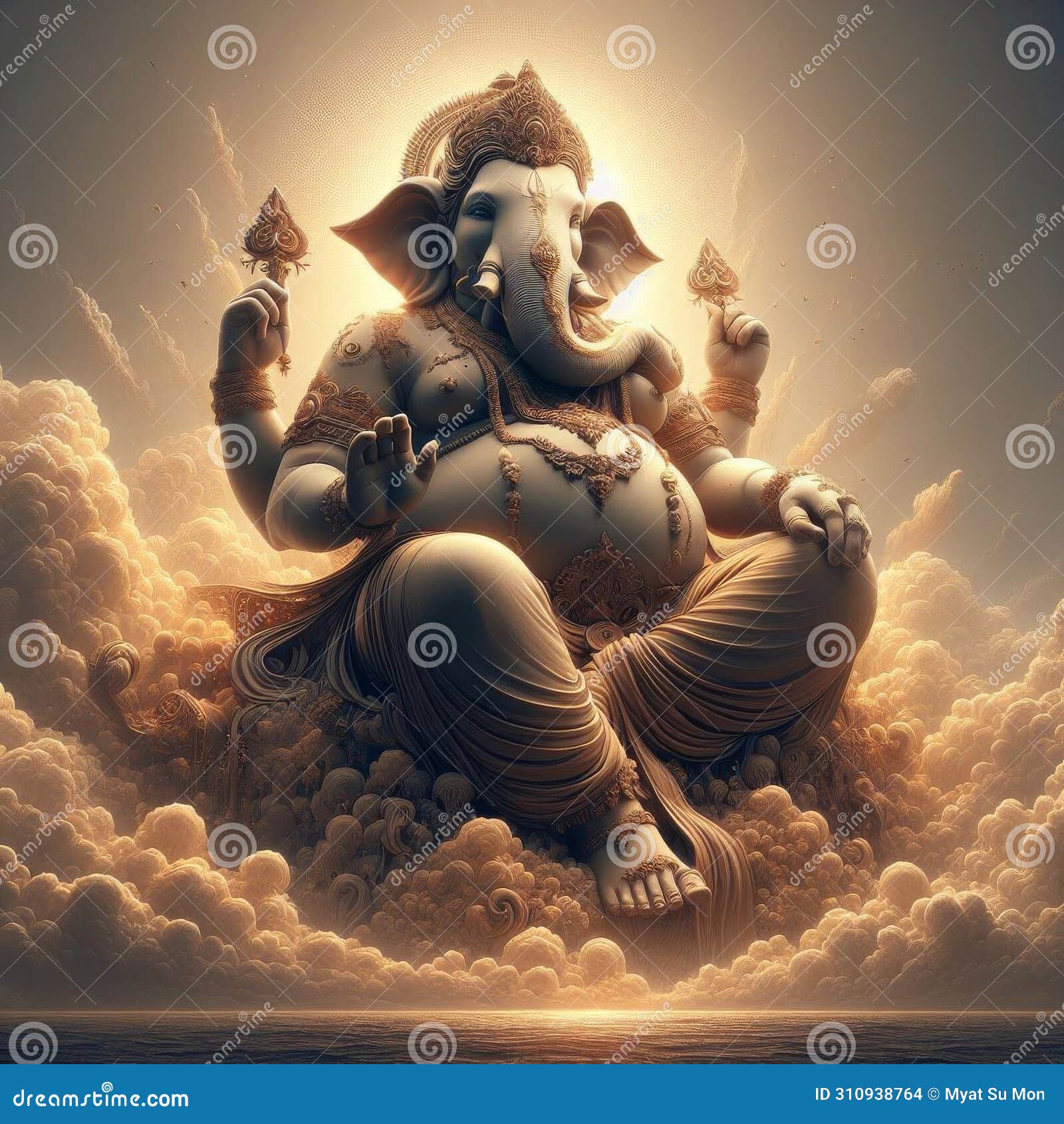 Lord Ganesha with Sun Rays in the Background. 3d Rendering Stock ...