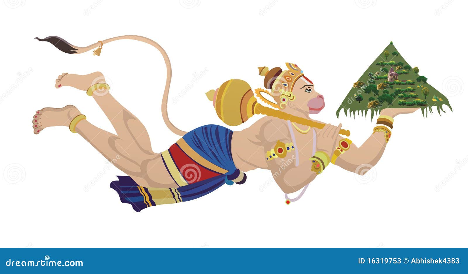 Indian God Hanuman Flying Mountain Stock Illustrations – 9 Indian God ...