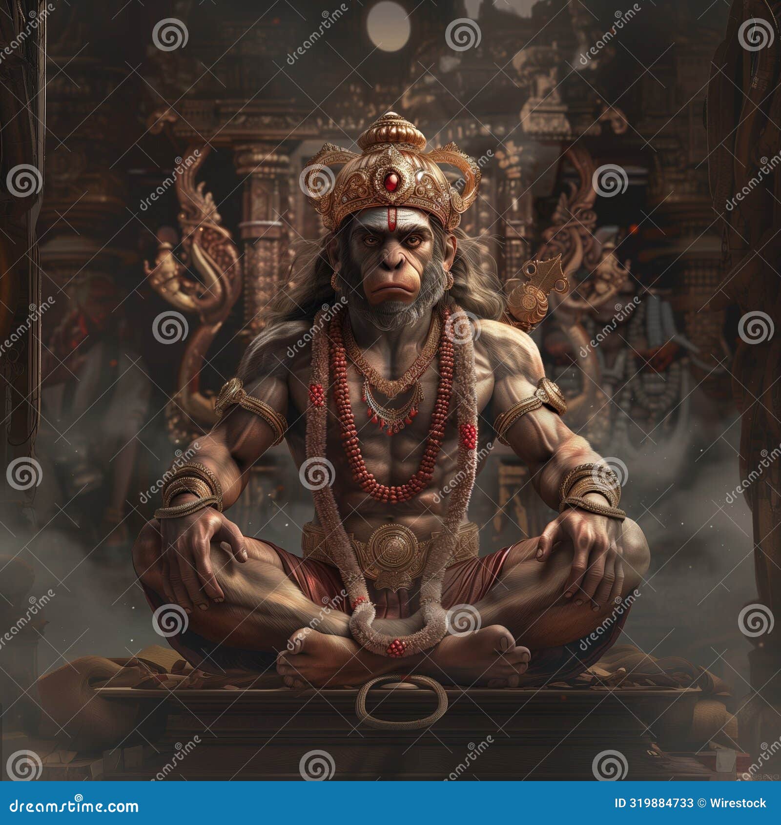 Lord Hanuman in a Seated Pose, AI-generated. Stock Illustration ...