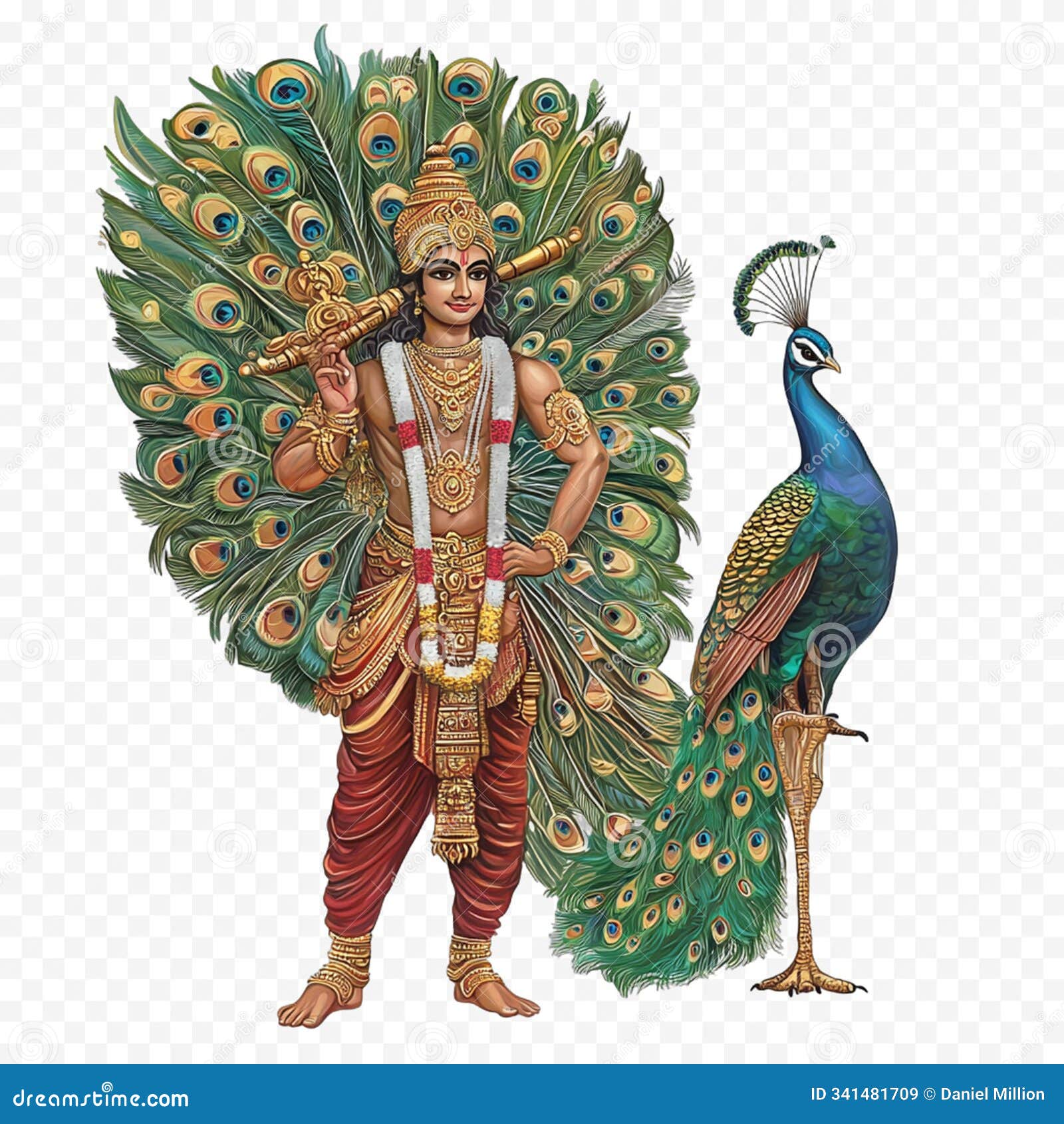 Lord Kartikeya With Peacock In Traditional Hindu Artwork Vector ...