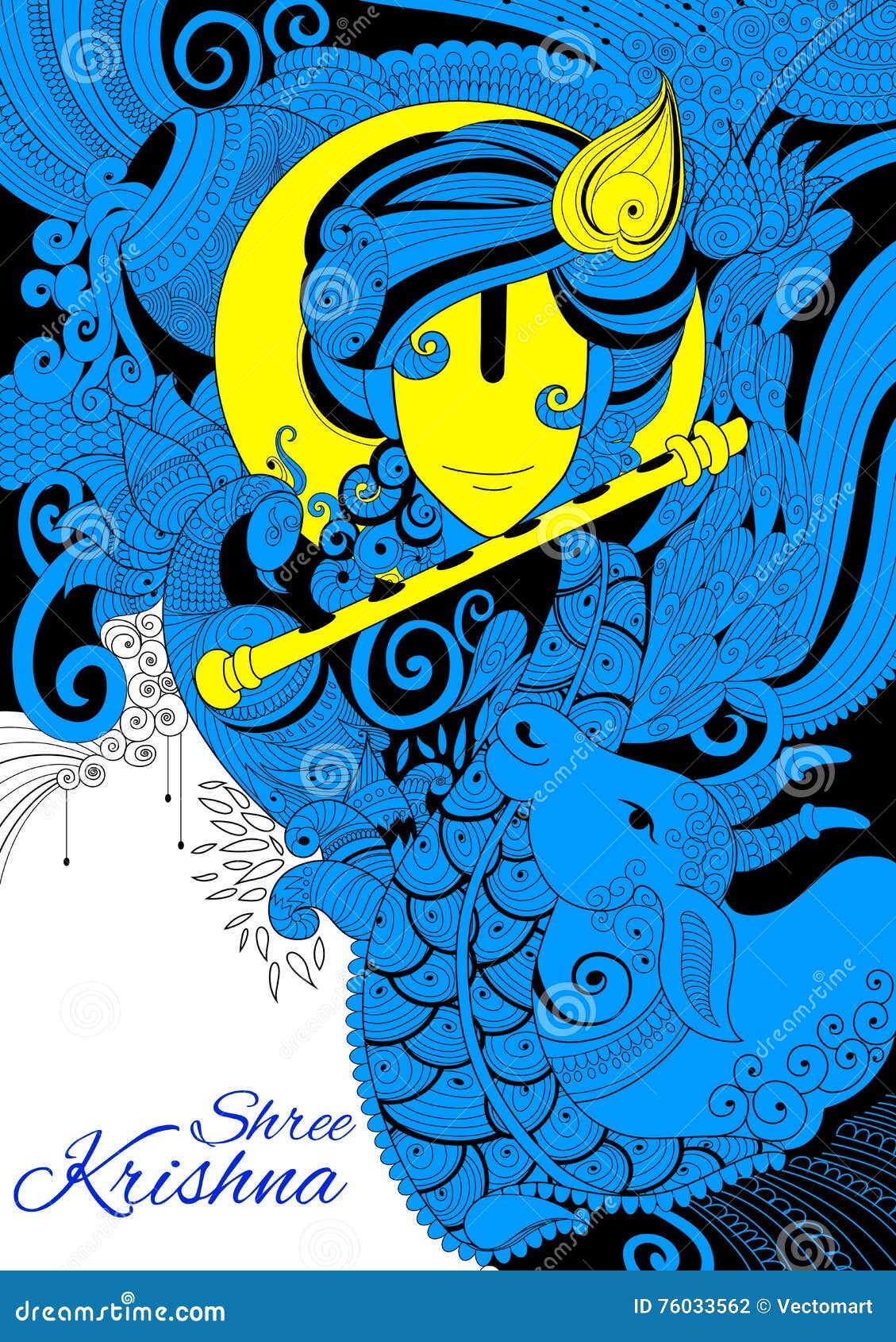 Lord Krishana in Happy Janmashtami Stock Vector - Illustration of flute ...