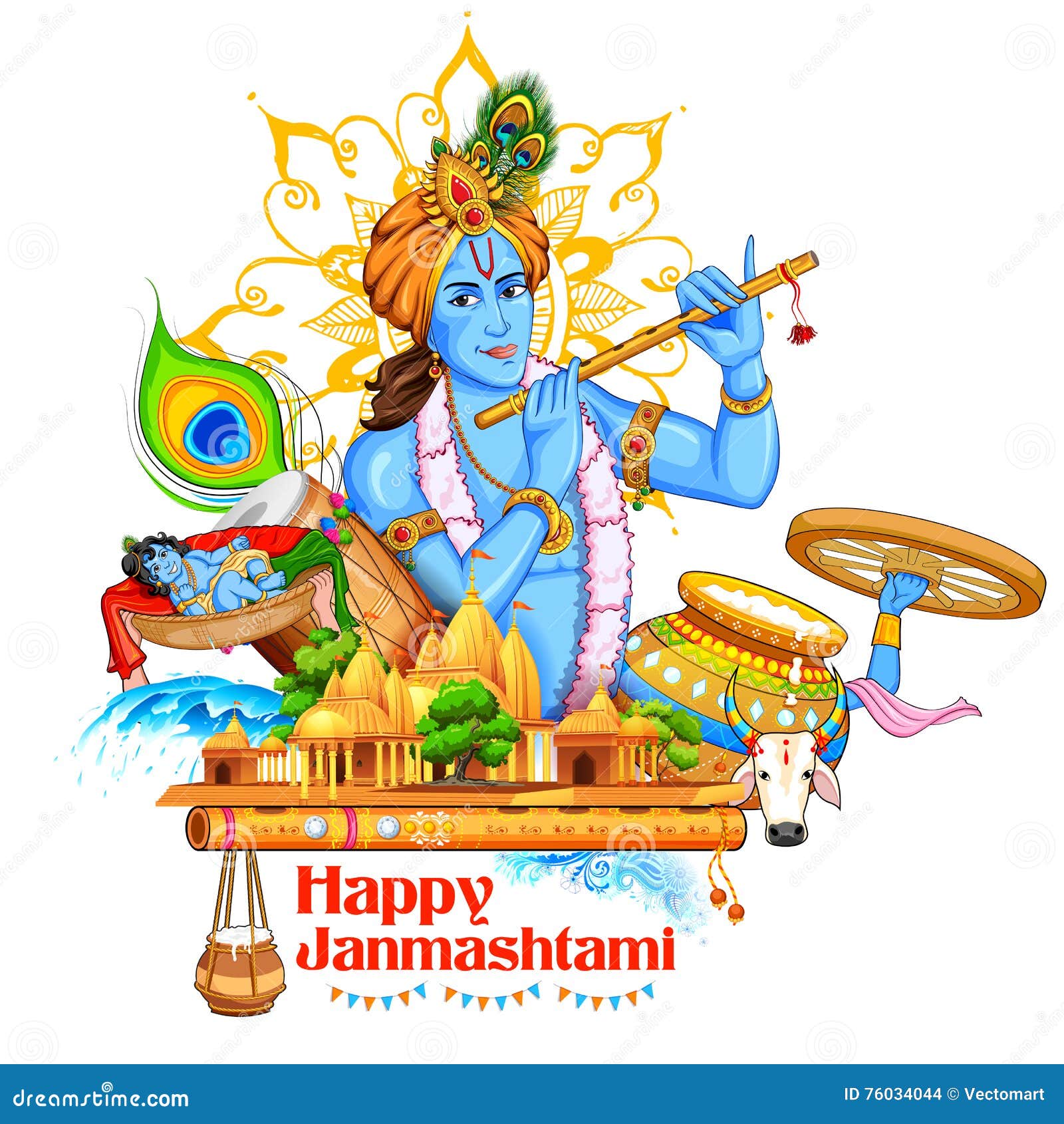 Lord Krishana In Janmashtami Cartoon Vector | CartoonDealer.com #32795313
