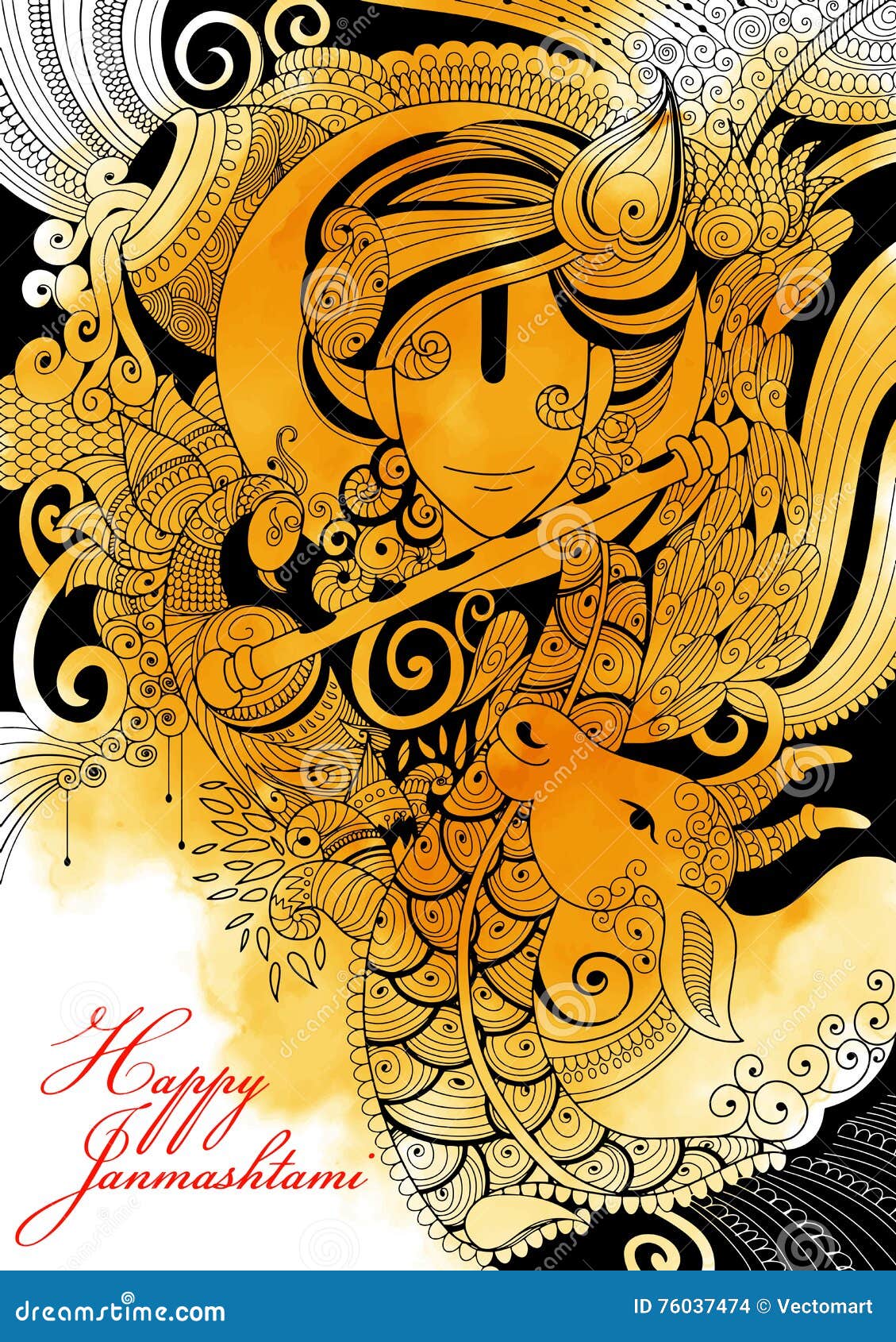 Lord Krishana in Happy Janmashtami Stock Vector - Illustration of india ...