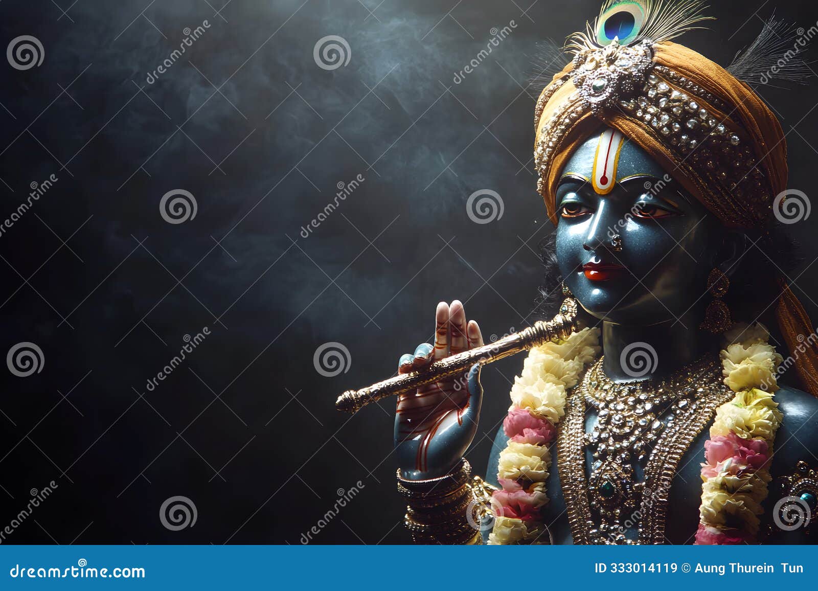 Lord Krishna with His Flutes with a Dramatic Background Stock ...