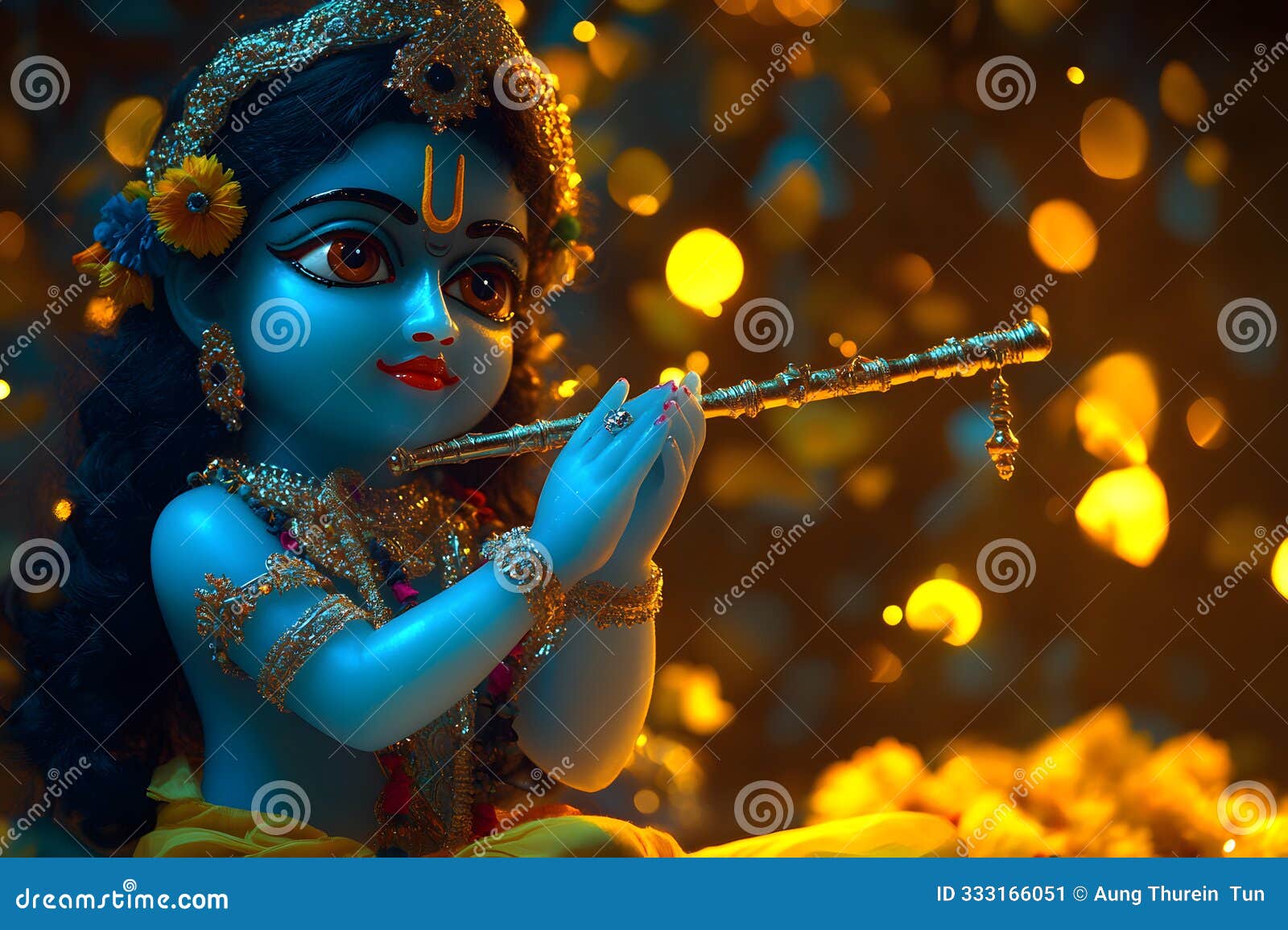 Lord Krishna with His Flutes with a Dramatic Background Stock ...