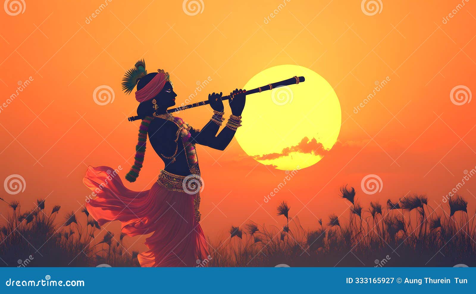 Lord Krishna with His Flutes with a Dramatic Background Stock ...