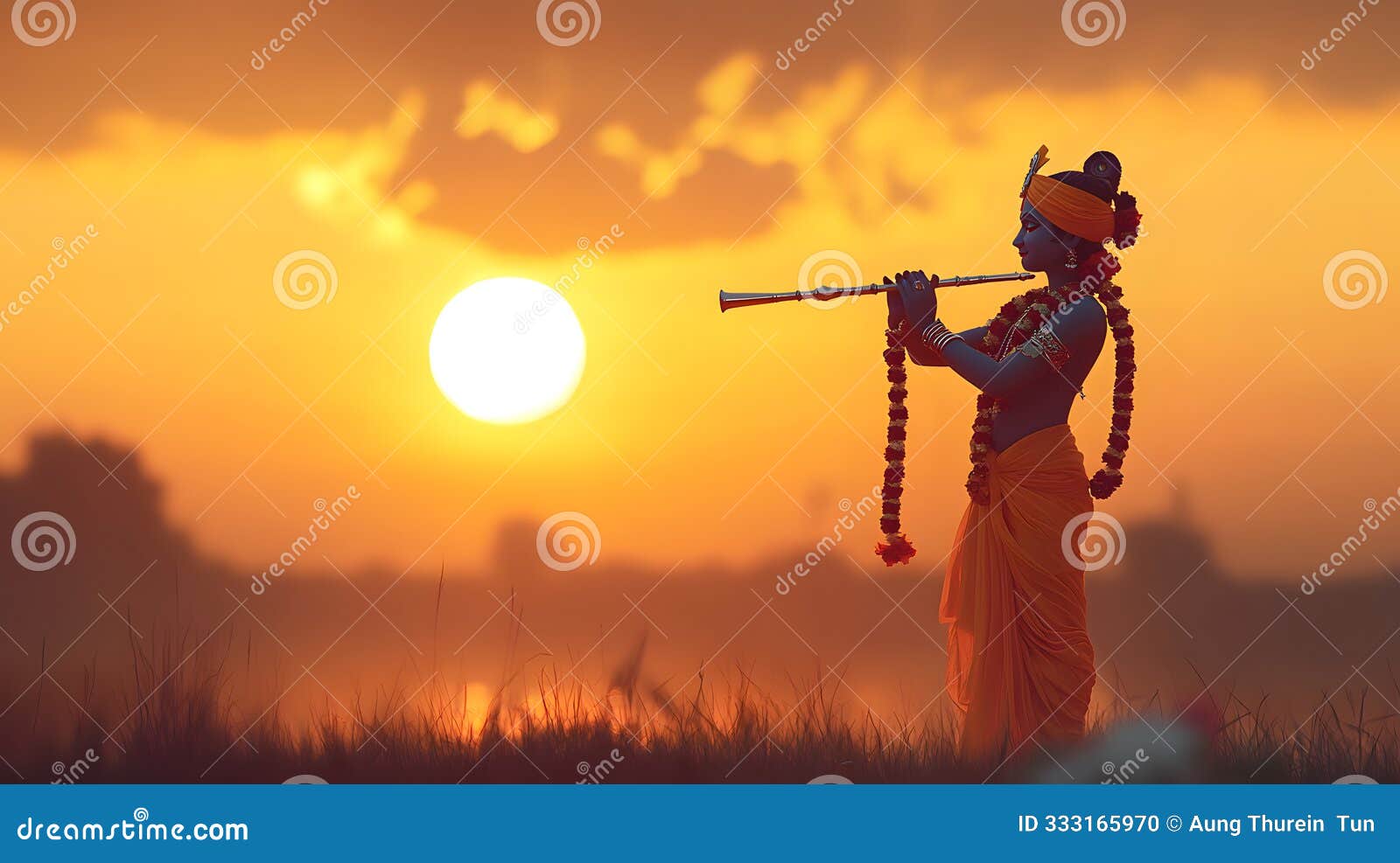 Lord Krishna with His Flutes with a Dramatic Background Stock ...