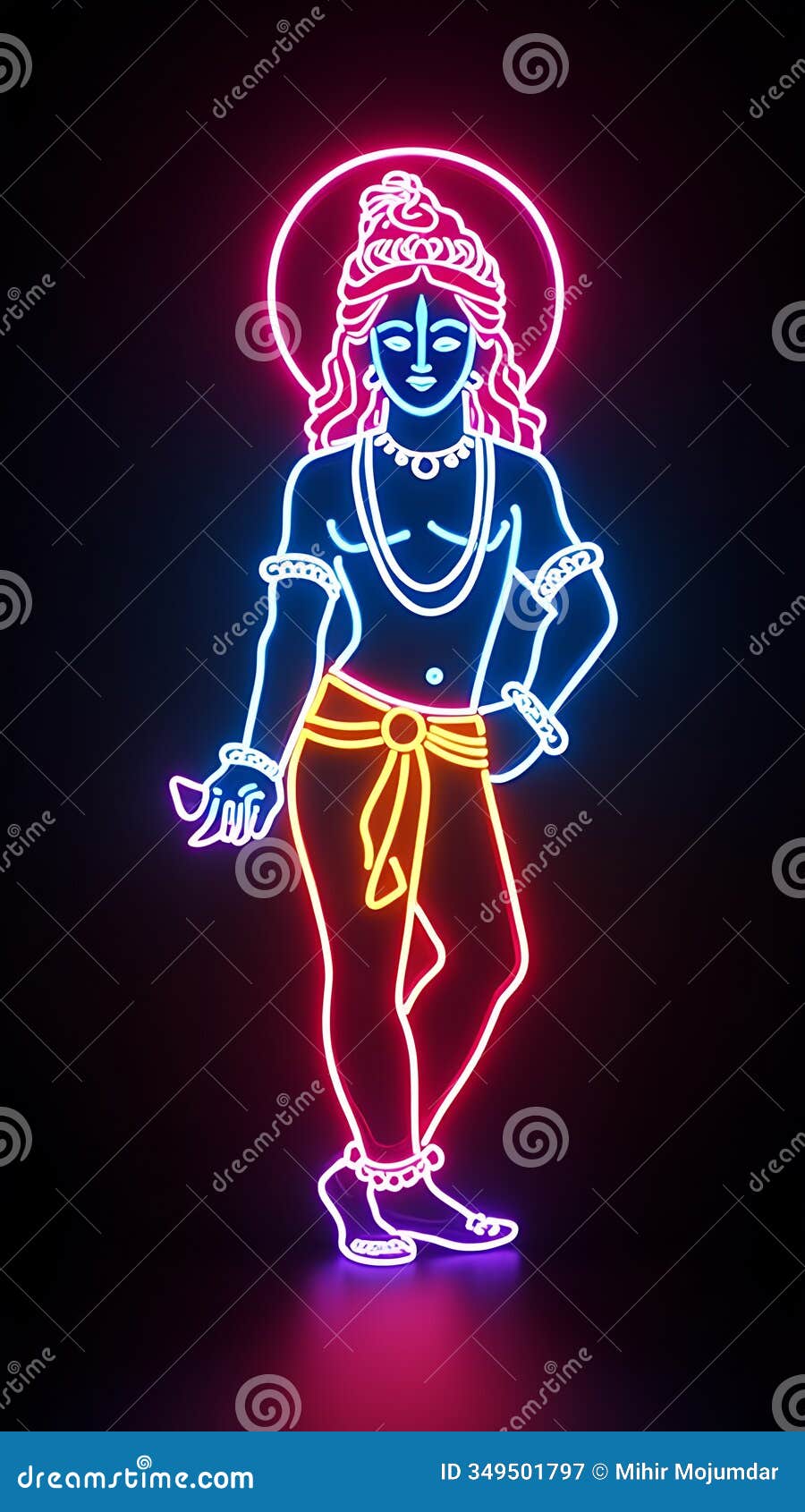 Lord Krishna Neon Line Art stock illustration. Illustration of greeting ...