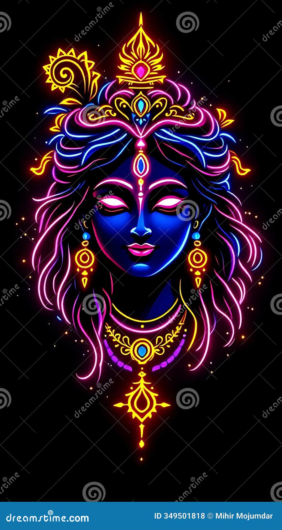 Lord Krishna Neon Line Art stock illustration. Illustration of krishna ...