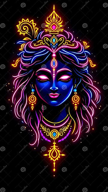Lord Krishna Neon Line Art stock illustration. Illustration of krishna ...
