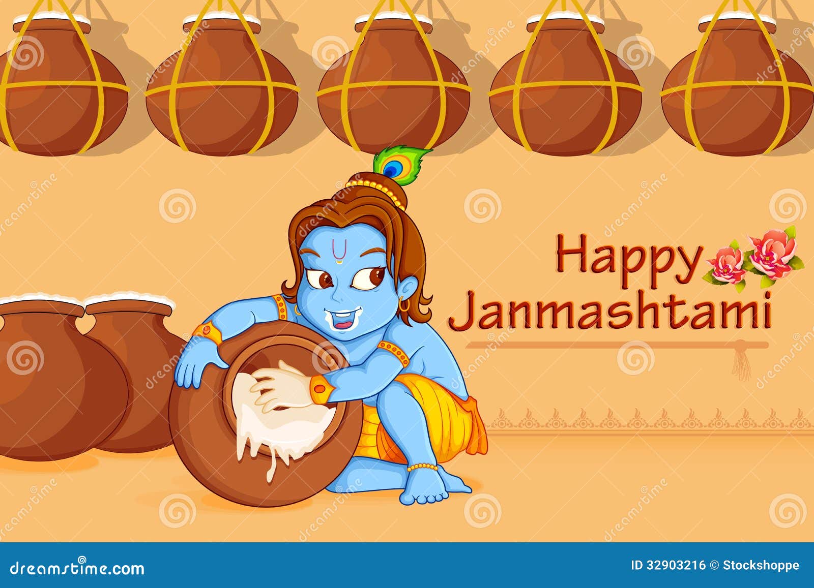 Lord Krishna Stealing Makhaan in Janmashtami Stock Vector ...