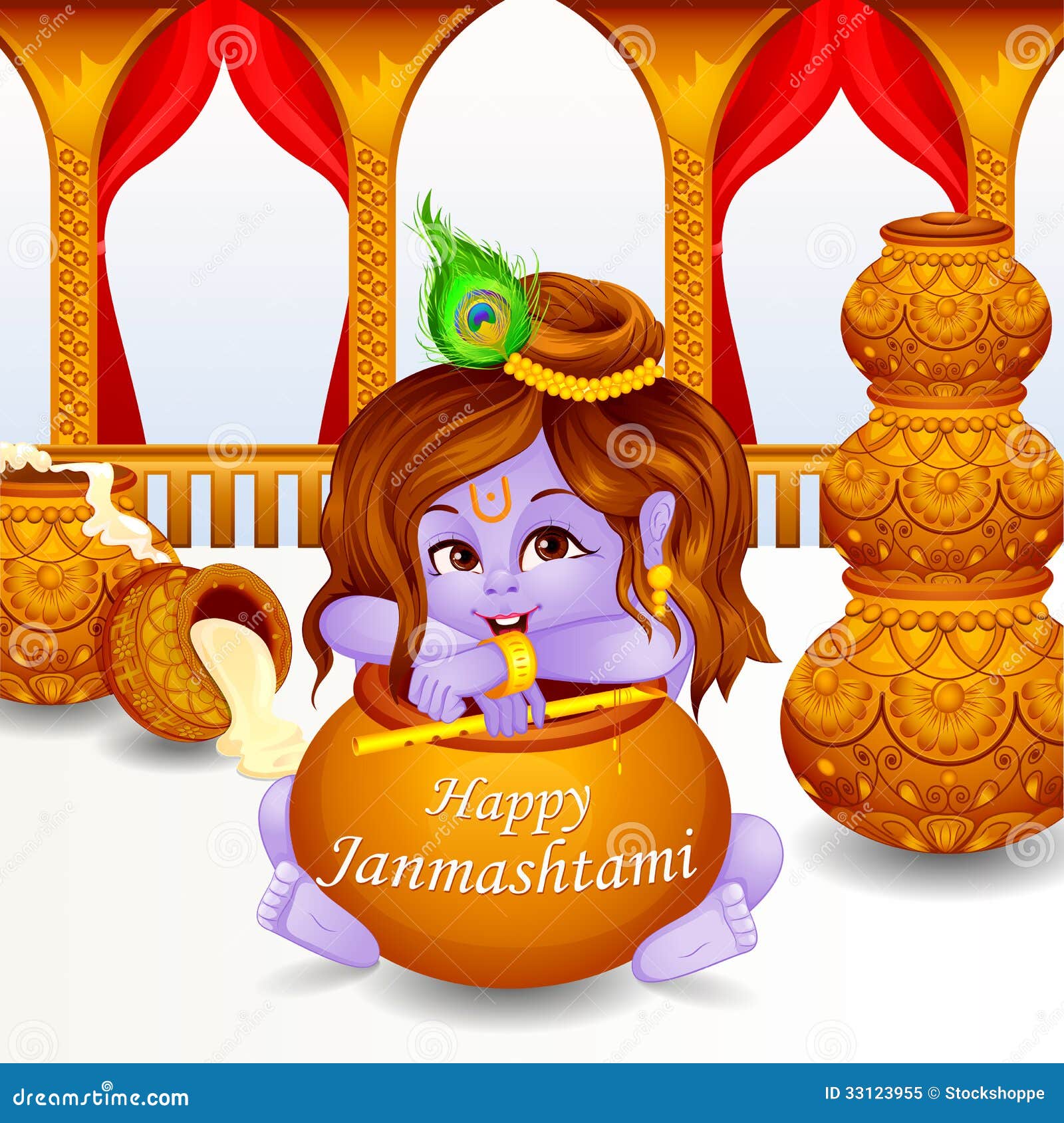 Lord Krishna Stealing Makhaan in Janmashtami Stock Vector ...