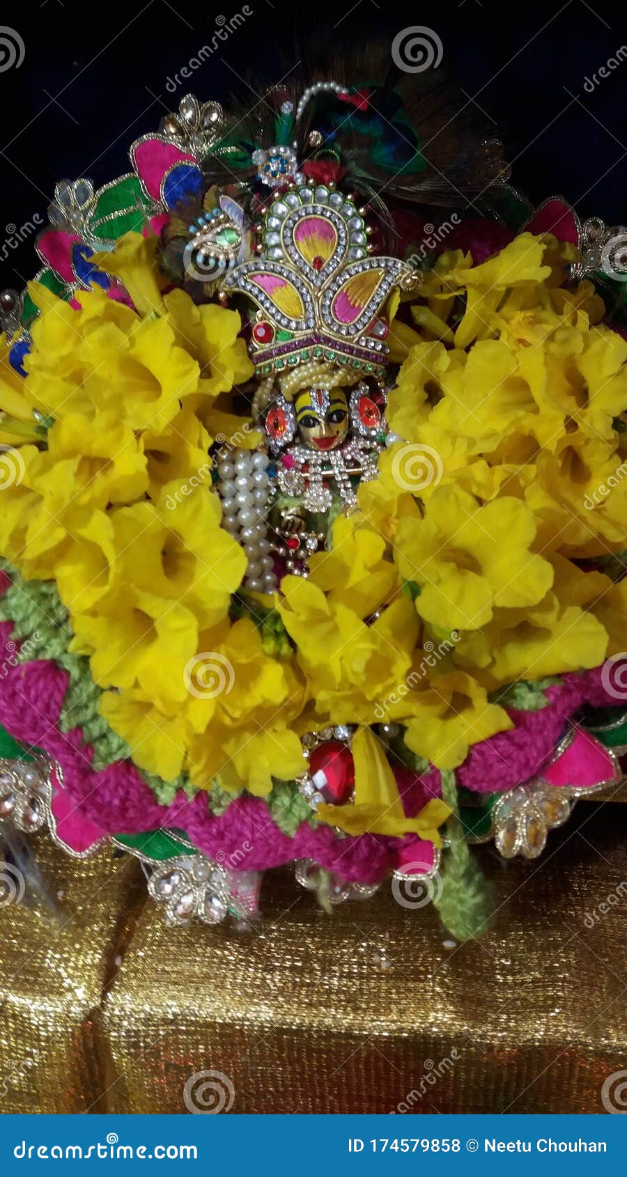 Lord Krishna with Yellow Garland Stock Photo - Image of yellow, krishna ...