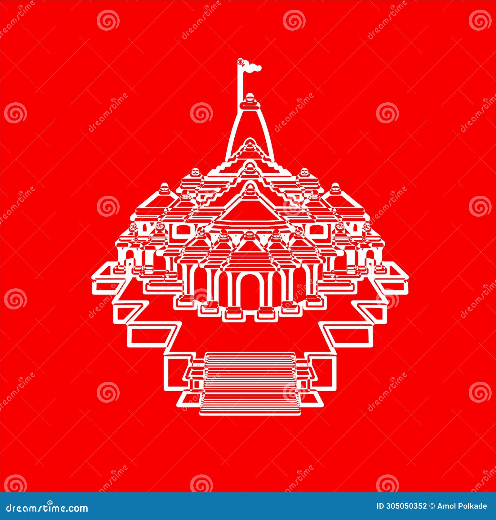 Lord Ram Temple on Red Color Stock Vector - Illustration of arrow ...