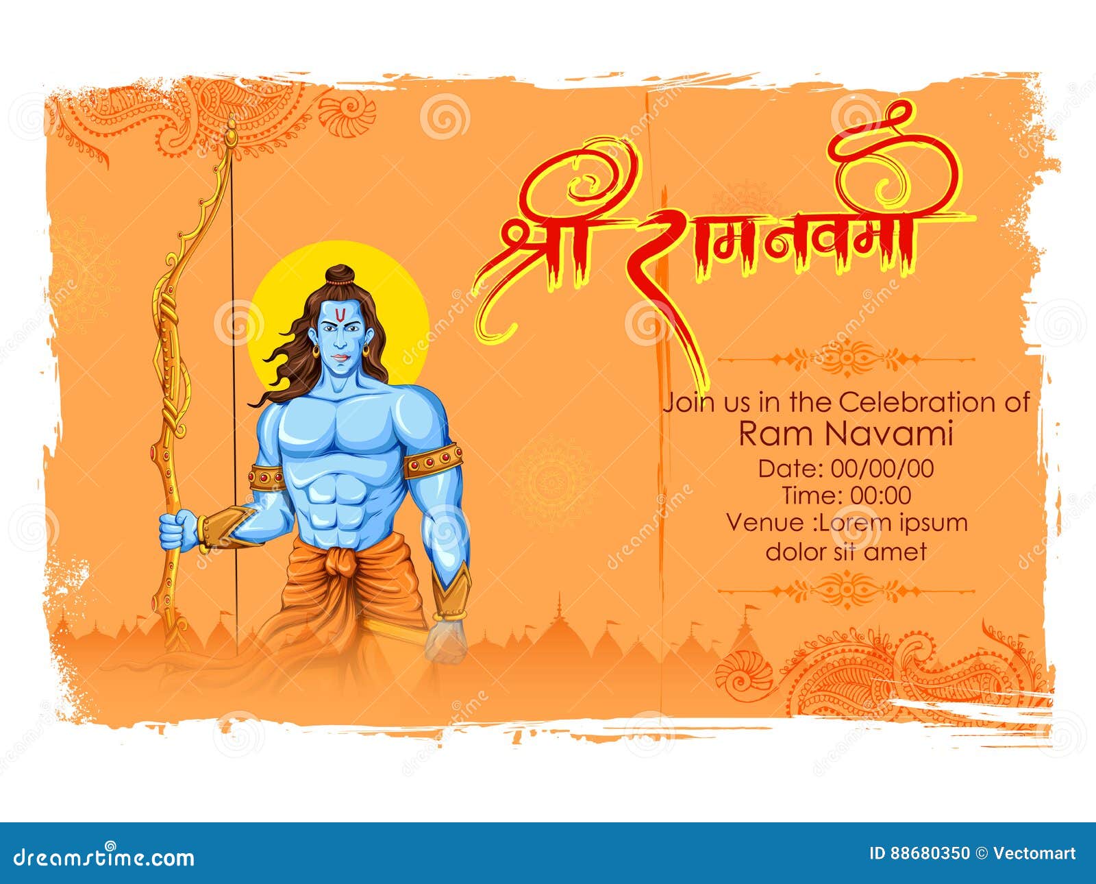 Lord Rama with Bow Arrow in Ram Navami Stock Vector - Illustration of ...