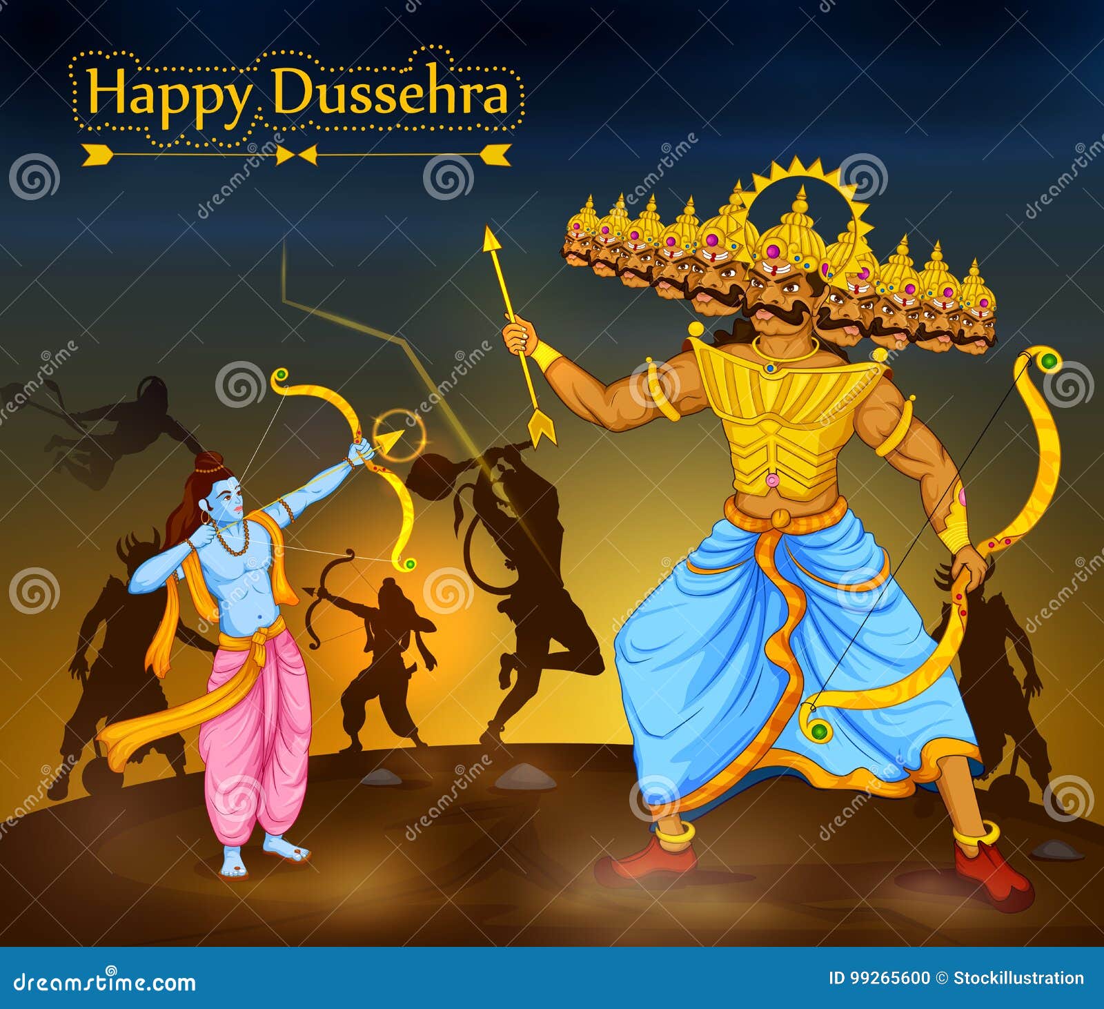Lord Rama Killing Ravana During Dussehra Festival Of India Stock Vector