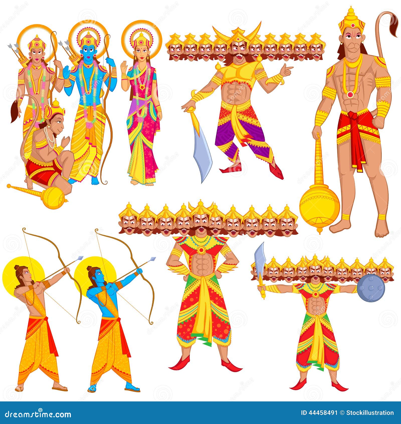 Lord Rama, Laxmana, Sita with Hanuman Stock Vector - Illustration of ...