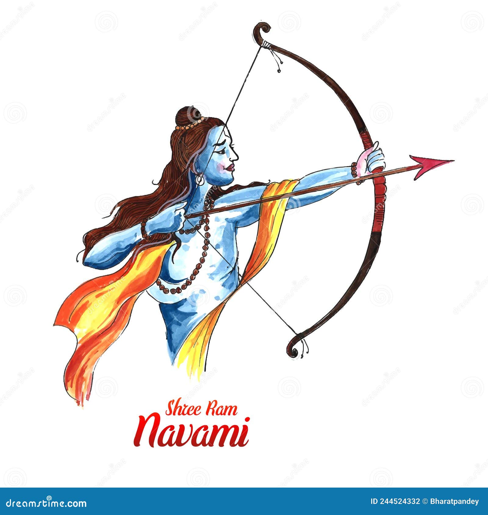 Lord Rama Shree Ram Navami Festival Wishes Card Watercolor Background