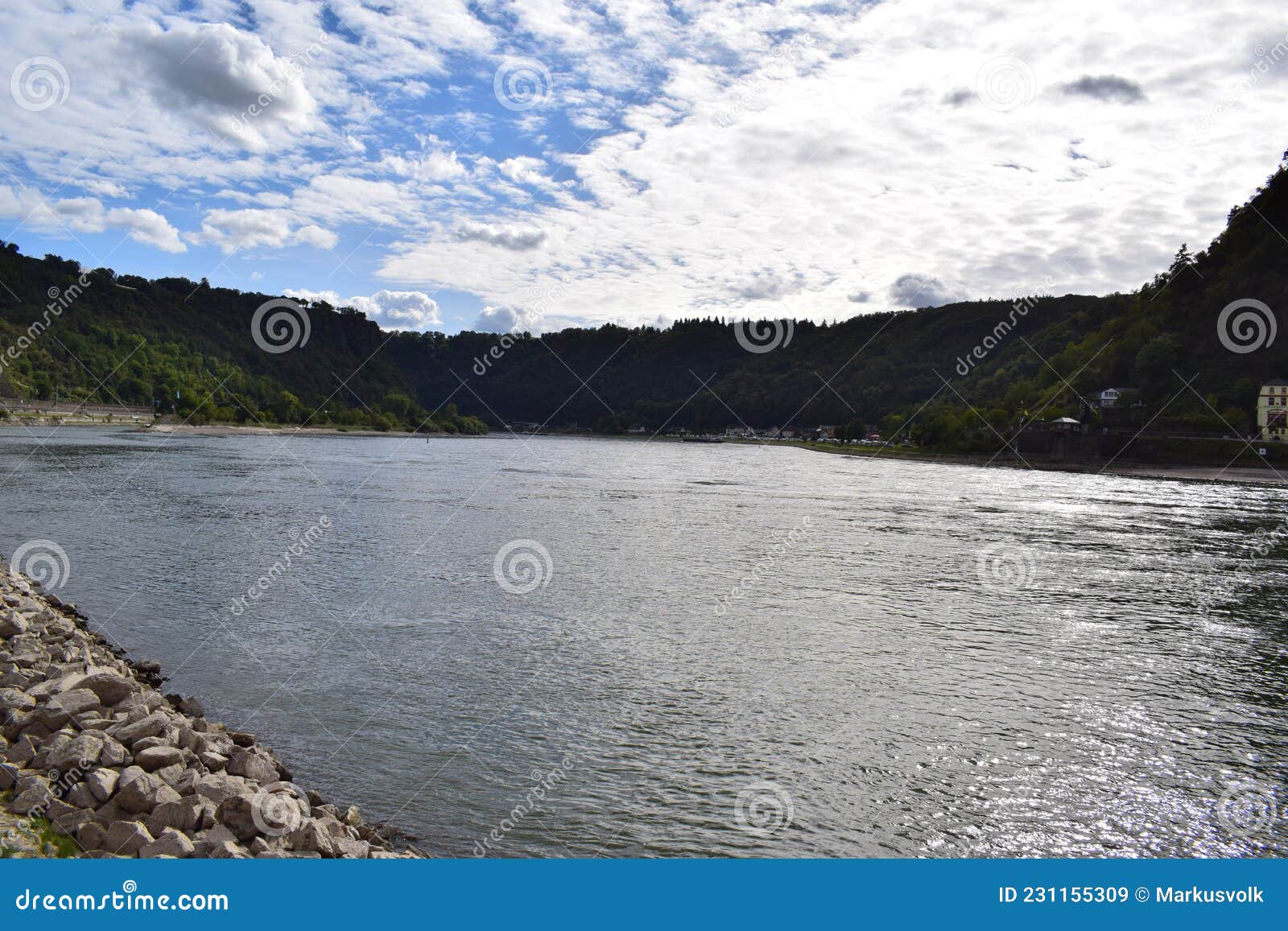 The Lorelei with Light Clouds Stock Image - Image of landscape, river ...